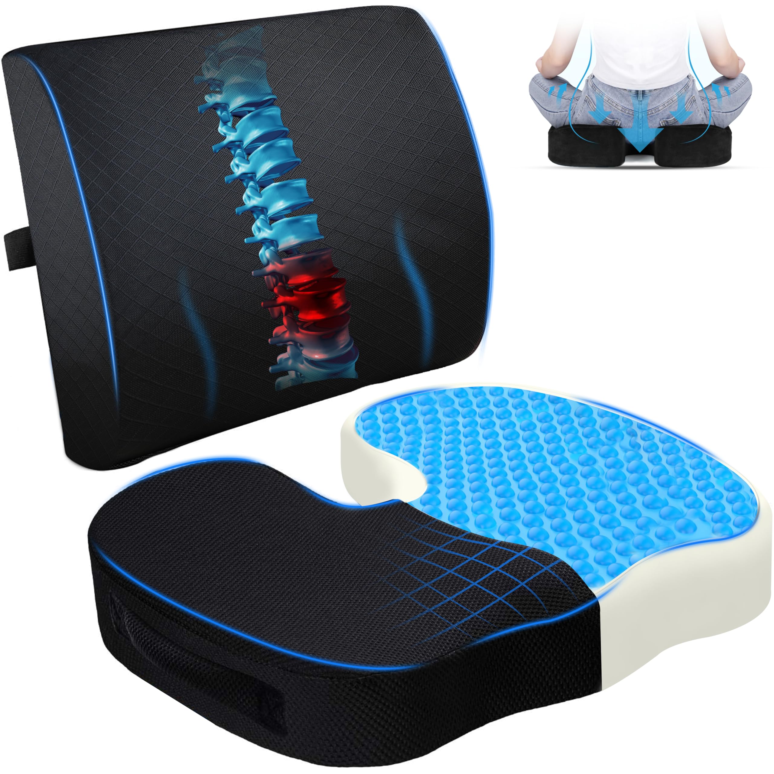 EcoNour Gel Seat Cushion & Lumbar Support Pillow | Back Support for ...