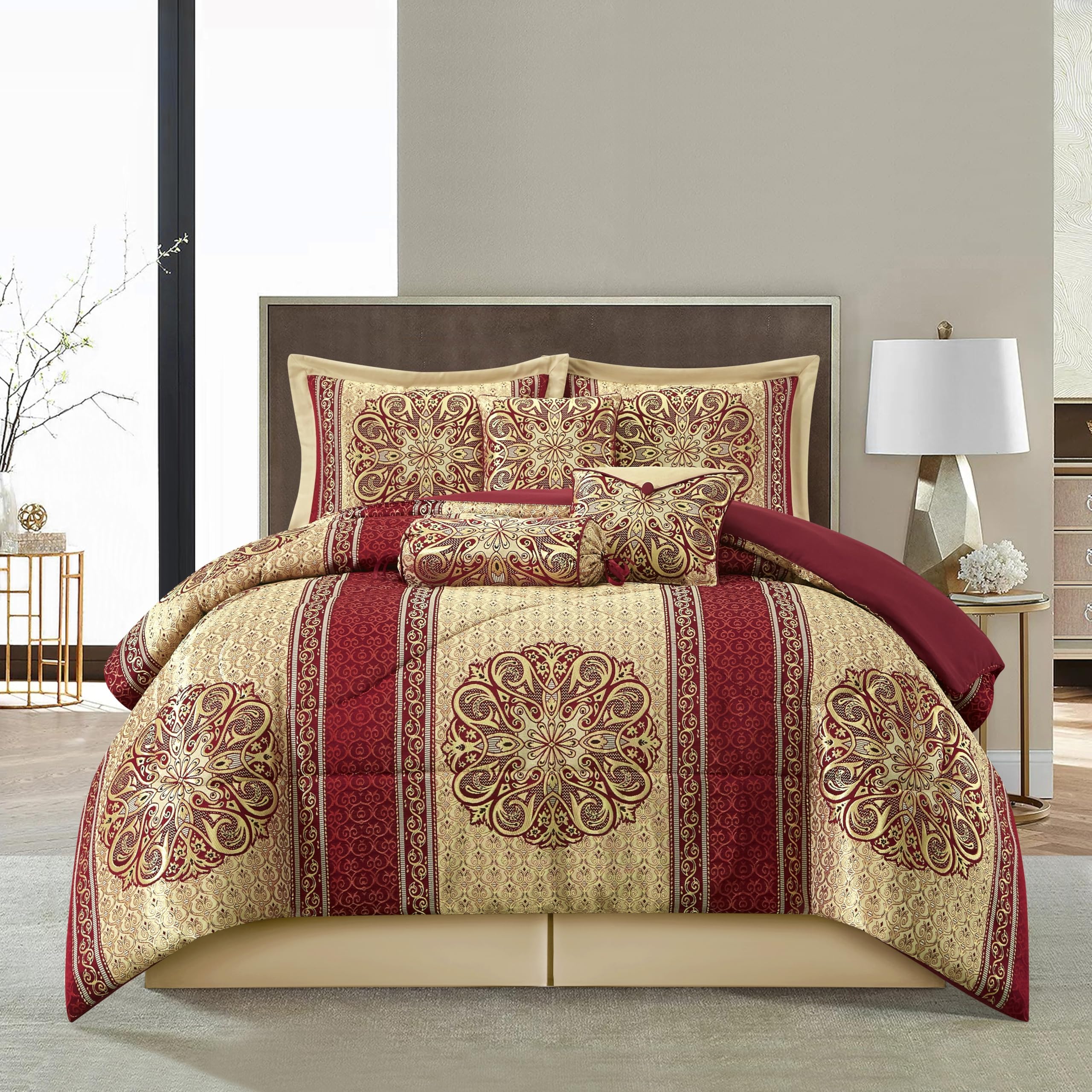 Amazon.com: Devonshire Traditional Luxury Bedding | Royal Ruby Red ...