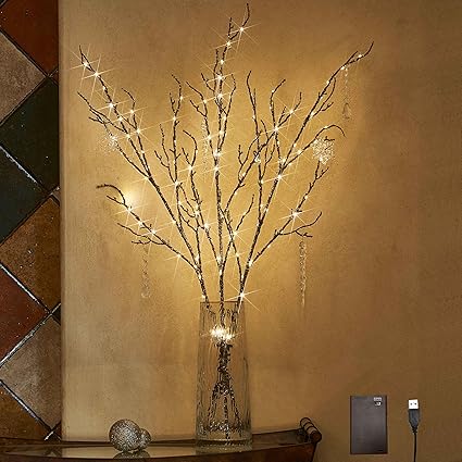 Amazon.com: LITBLOOM Lighted Willow Branches Silver Glittered 32IN 120 ...