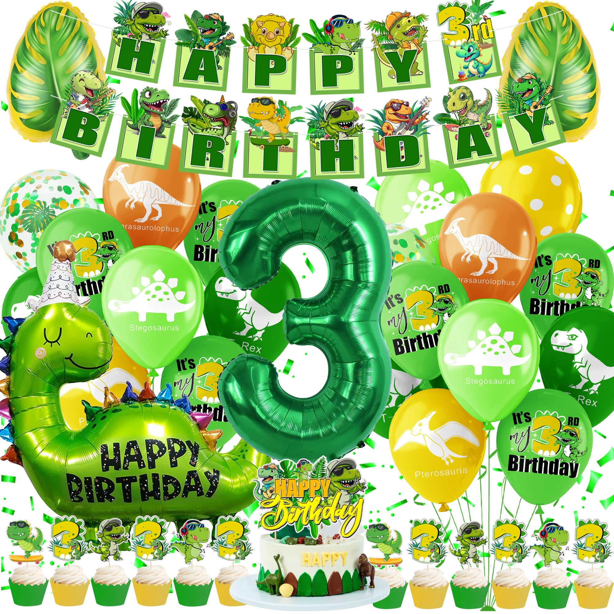 Amazon.com: 3rd Dinosaur Birthday Party Decorations for Boy with Dino ...