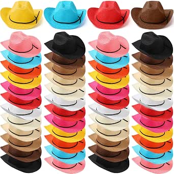Amazon.com: Unittype 48 Pcs Adult Cowboy Hat Bulk Western Party Straw ...