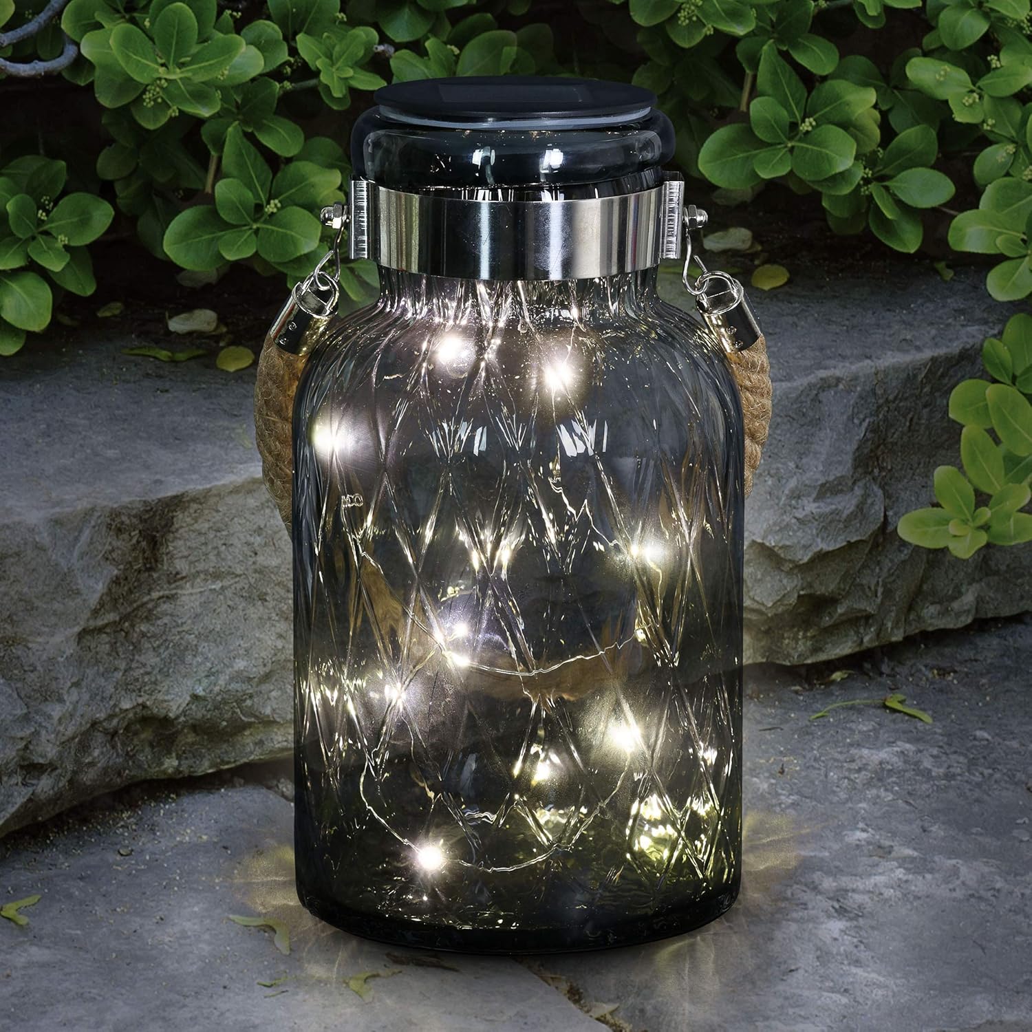 Exhart Solar Light Glass Lantern Jar – Grey Lantern in Diamond ...