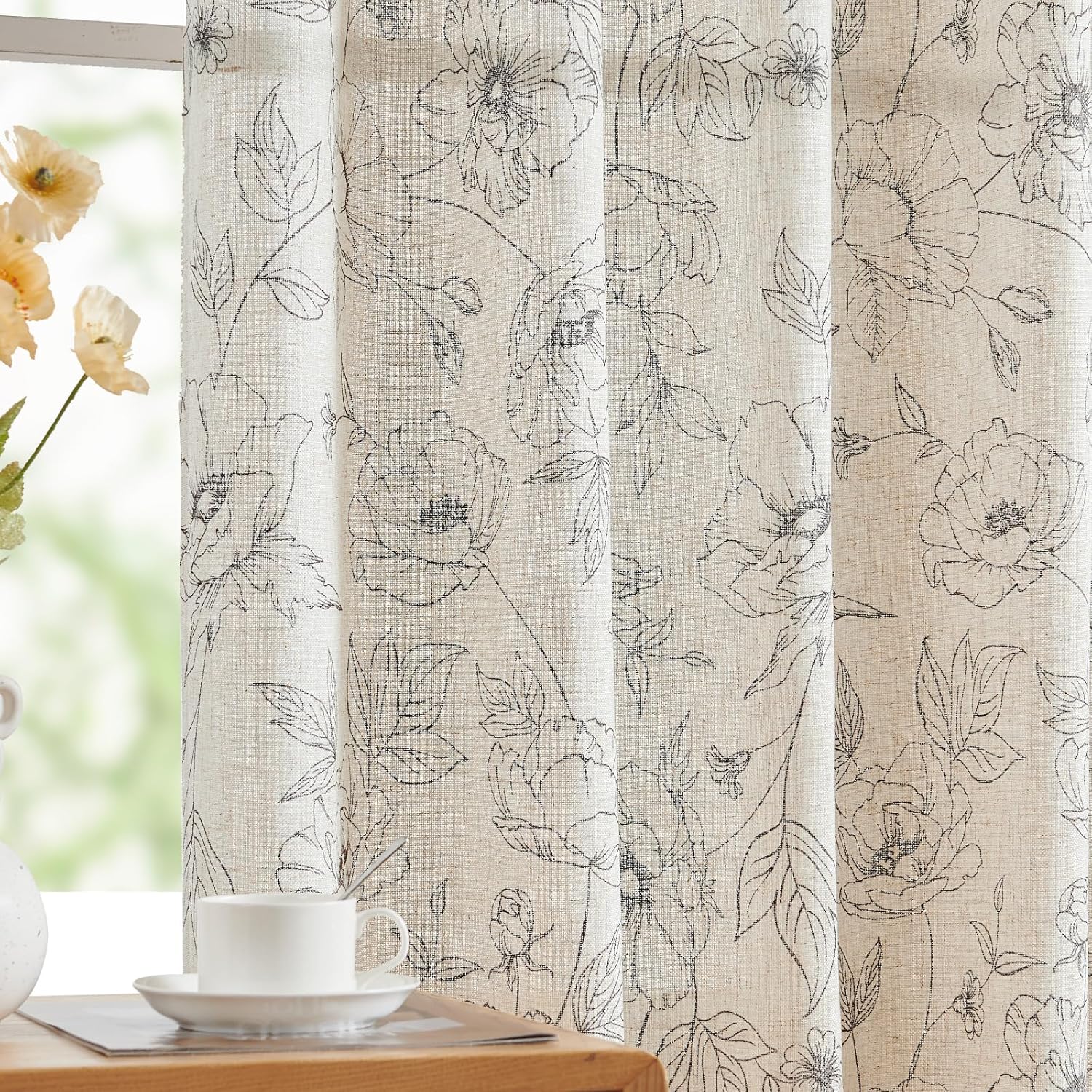 Amazon.com: jinchan Linen Floral Curtains for Living Room 84 Inch ...