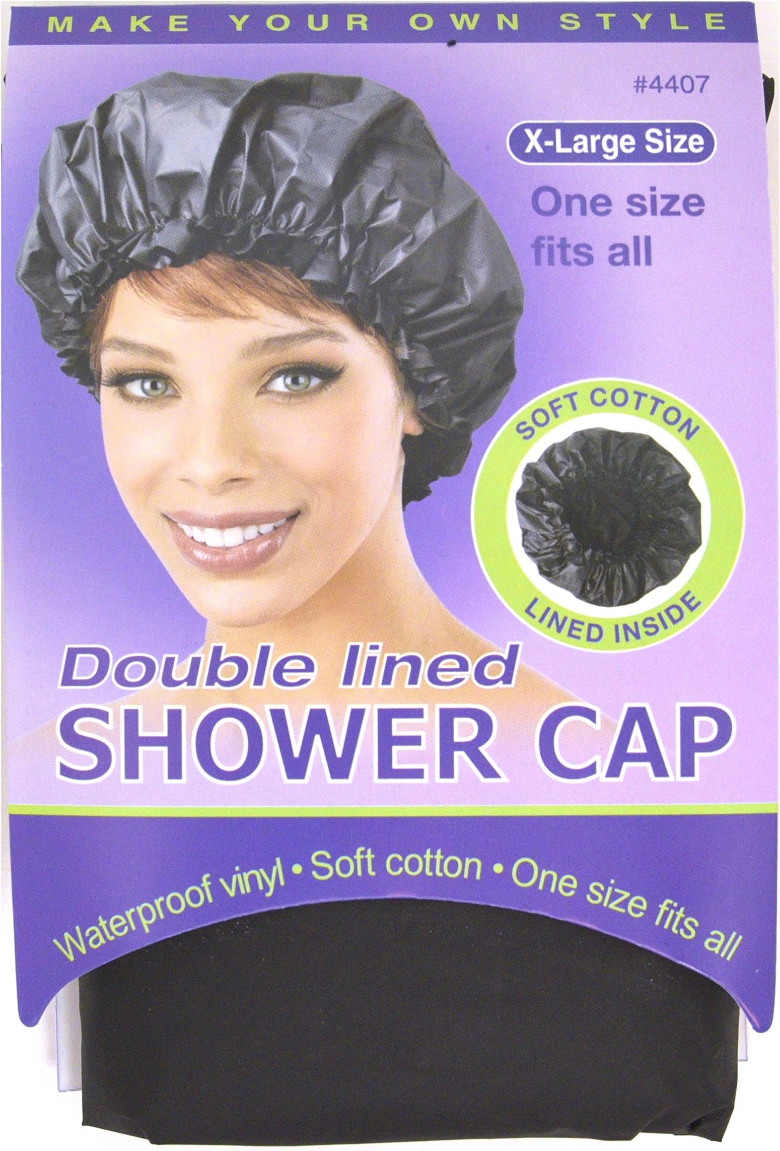 Amazon.com : Annie X-large Double Lined Shower Cap Waterproof (Black ...