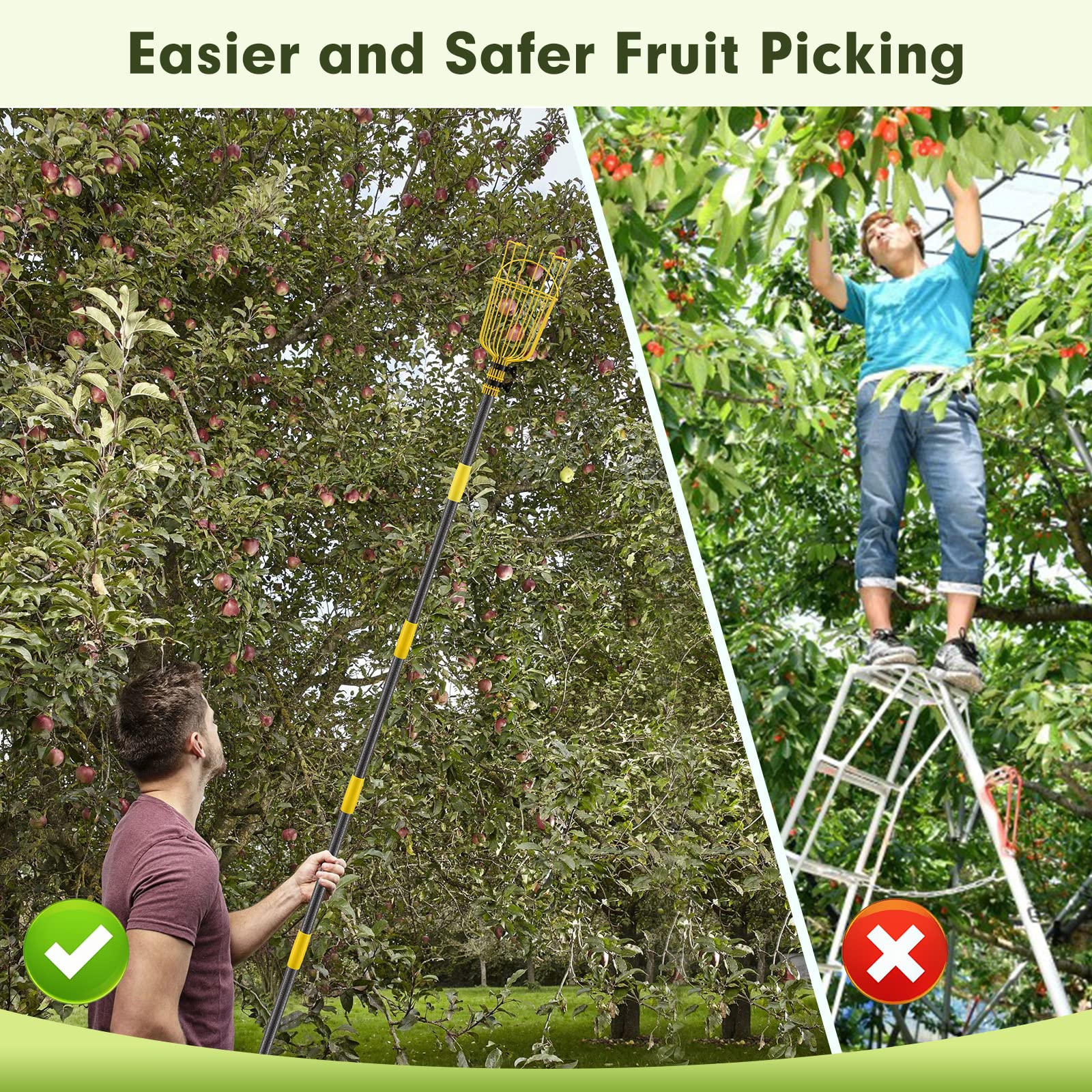 INFLATION Fruit Picker Tool,Apple Picker Pole with Basket,5.5 FT ...
