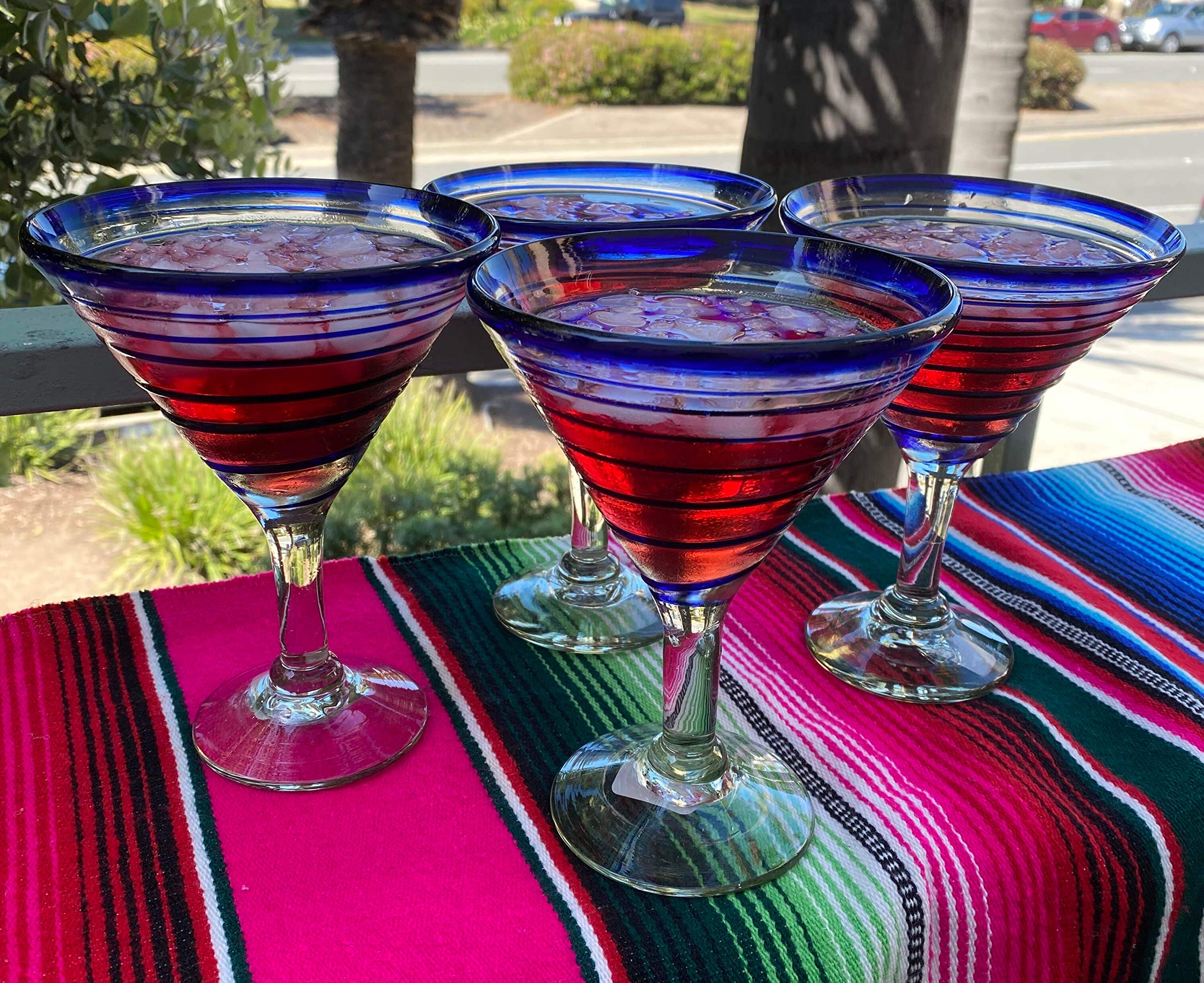 Mexican Hand Blown Margarita Glasses Vintage Mexican Hand Blown Multi