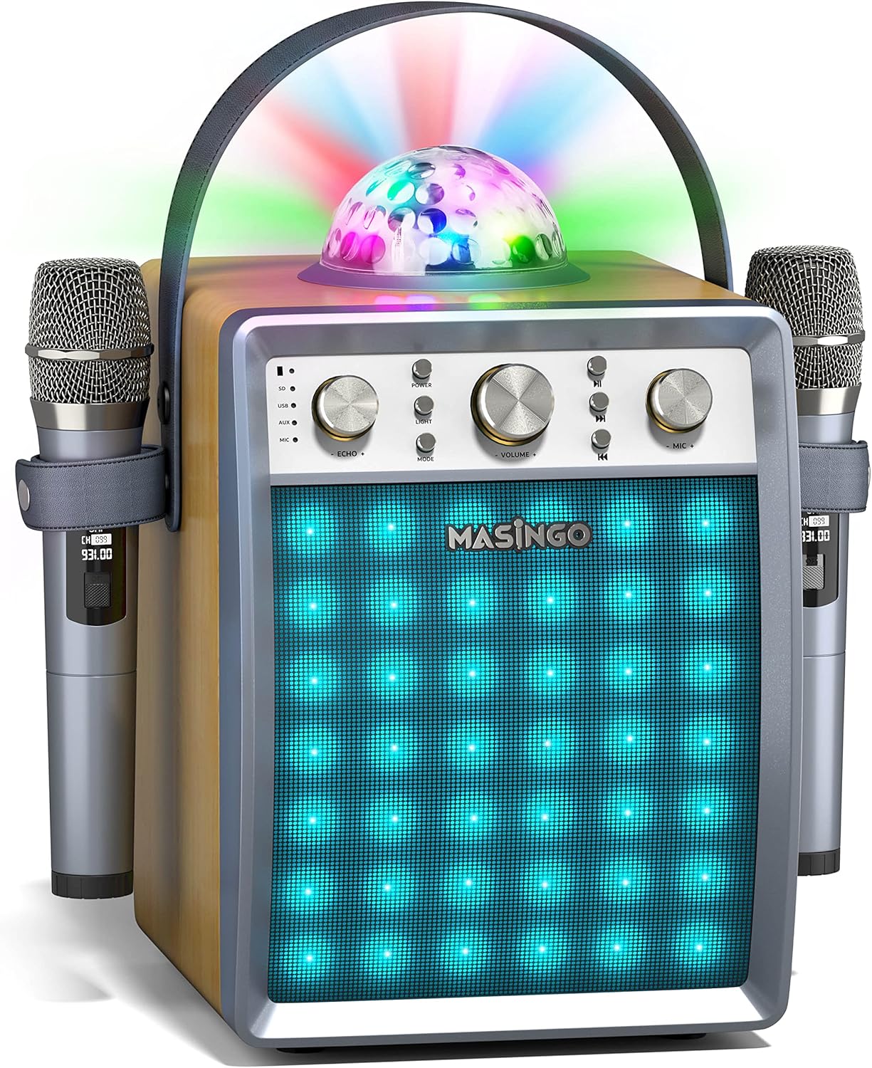 MASINGO Karaoke Machine for Adults & Kids with 2 Wireless Microphones ...