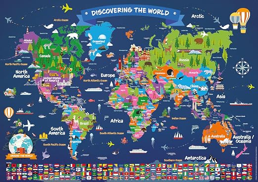 World Map Poster for Kids | Large Educational Wall Map with Countries ...