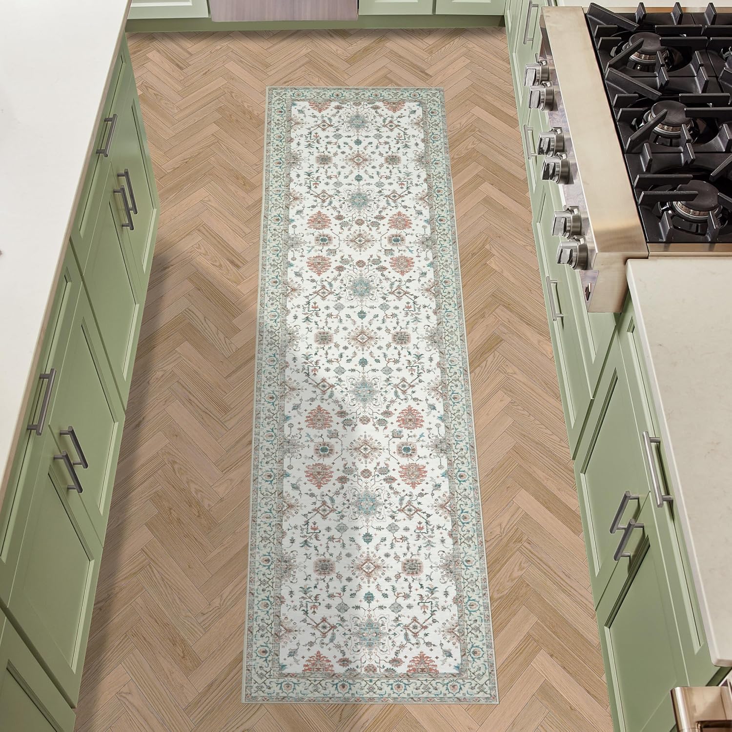 Amazon.com: Laura Ashley Beige Aure Floral Machine Washable & Slip ...