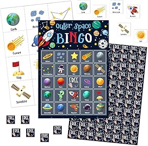 Amazon.com: Outer Space Bingo Games Cards, Solar System Bingo Game Set ...
