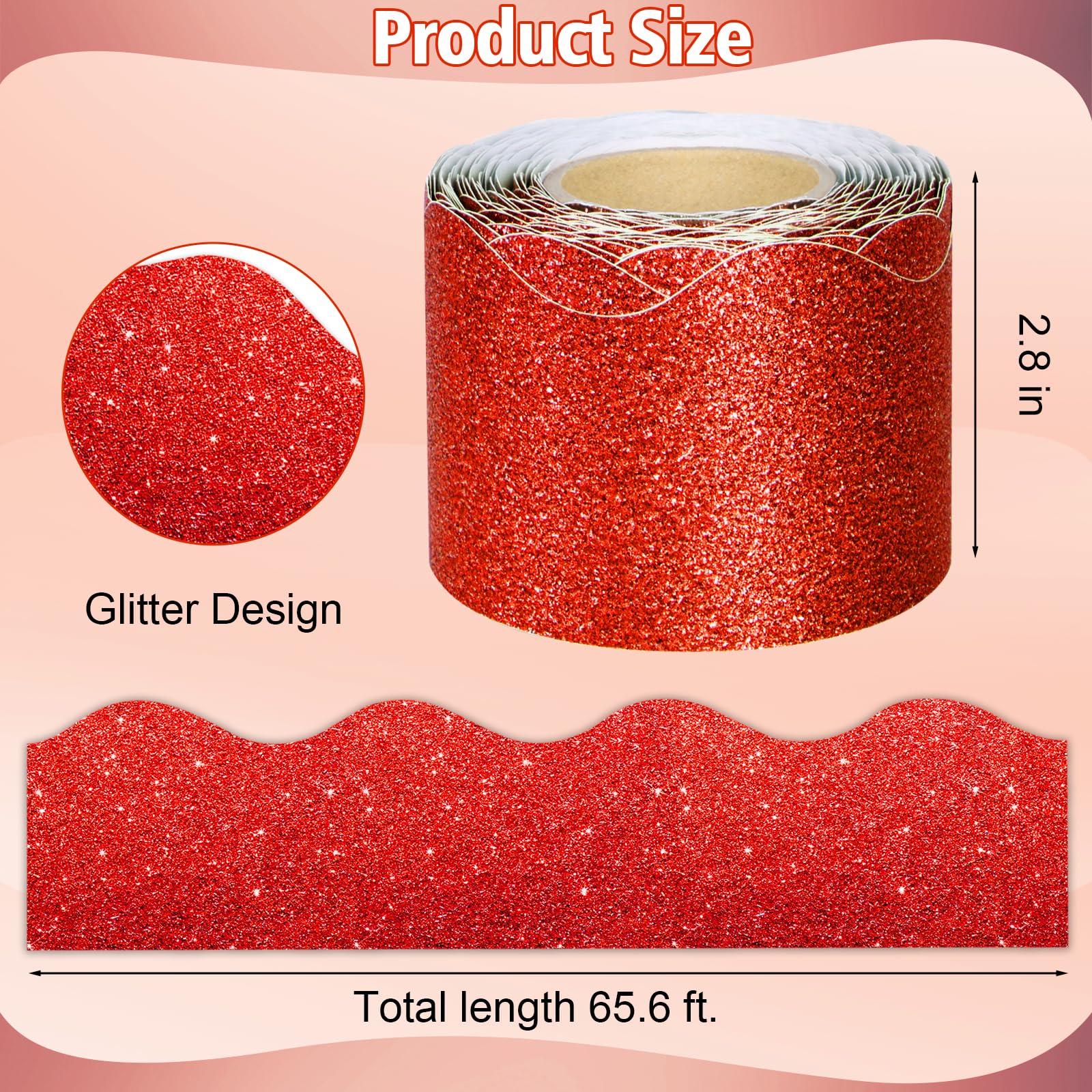 Snapklik.com : 65.6Ft Red Glitter Bulletin Board Border, Shiny ...