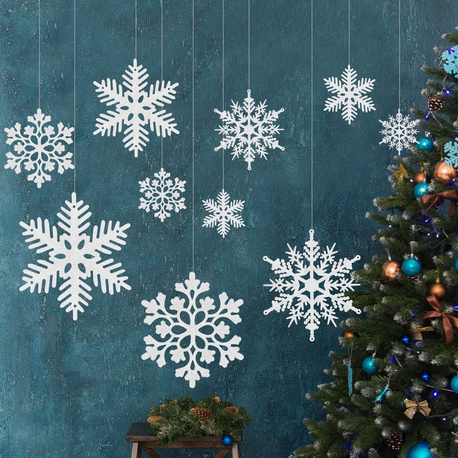 Amazon.com: GOER 36 Pcs Snowflake Hanging Swirls for New Year Christmas ...