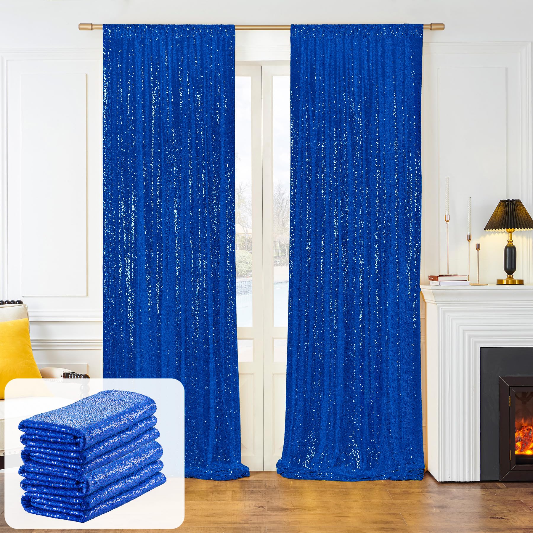 Amazon.com: Outpain 12ft x 10ft Royal Blue Sequin Backdrop Curtain for ...