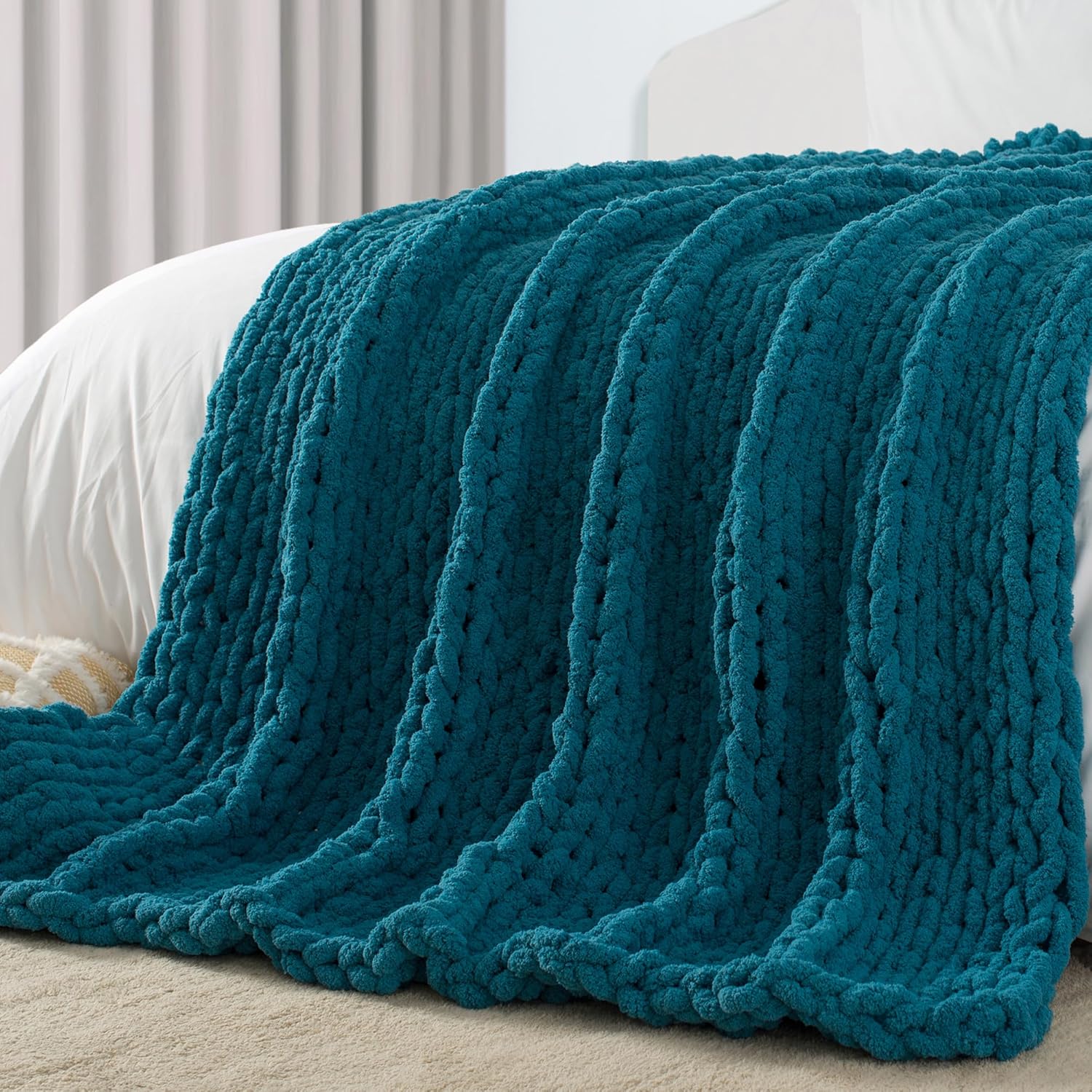 Amazon.com: Carriediosa Chunky Knit Throw Blanket 50" X 60", 100% Hand ...