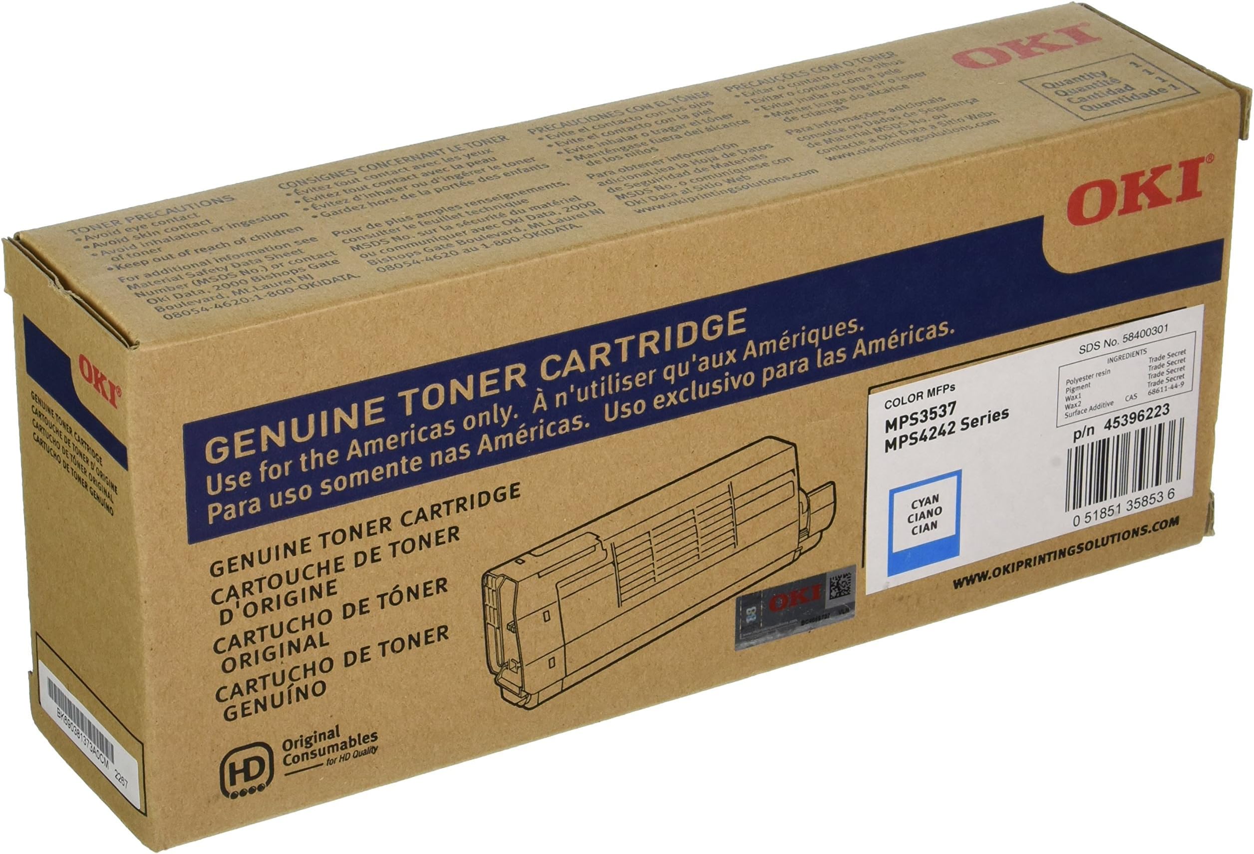 Amazon.com: OKI Okidata 45396224 Black Toner Cartridge MPS3537, MPS4242 ...