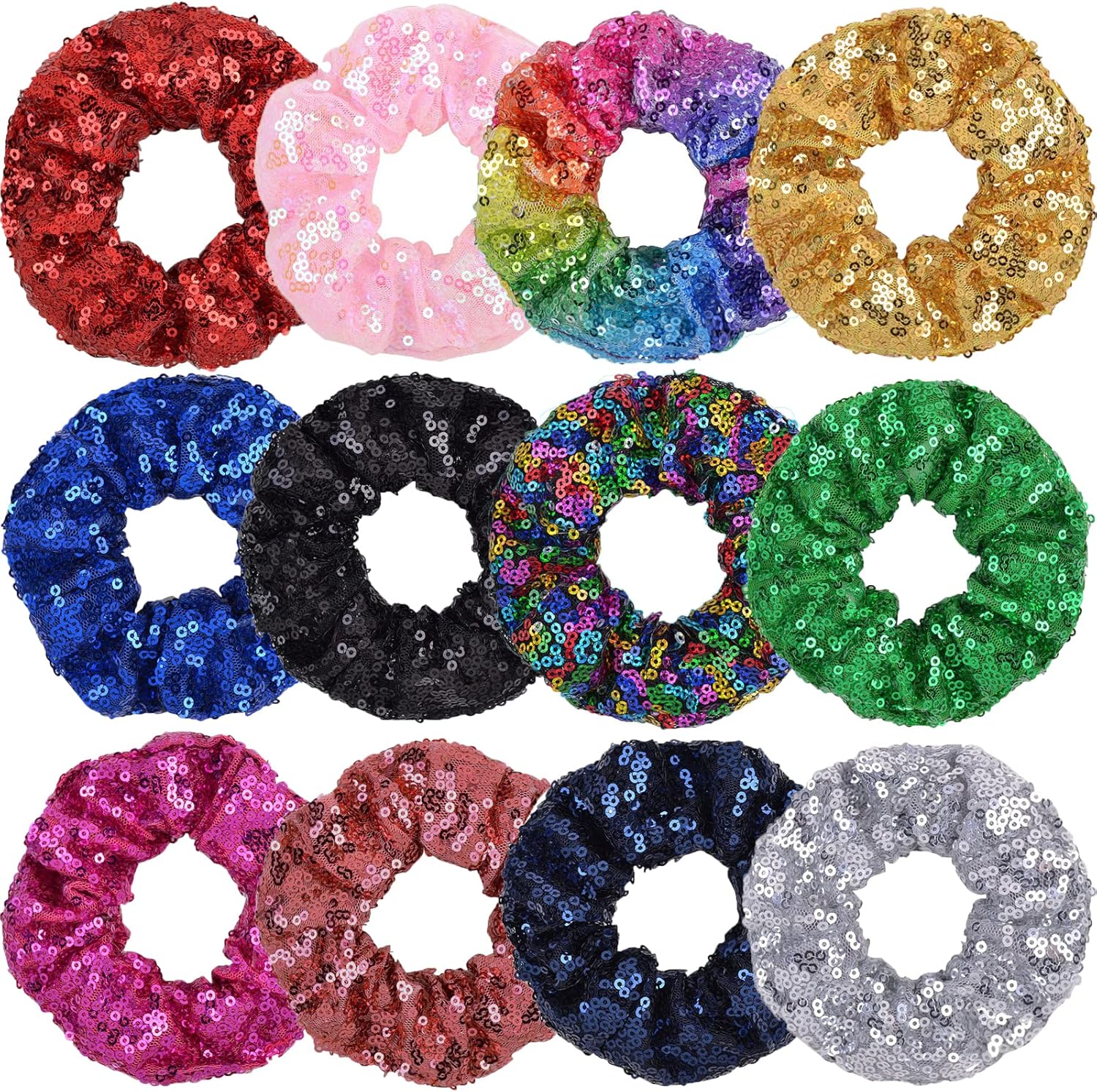 Yuese 12 Pieces Sparkly Sequins Hair Scrunchies Elastics Hair Bands ...