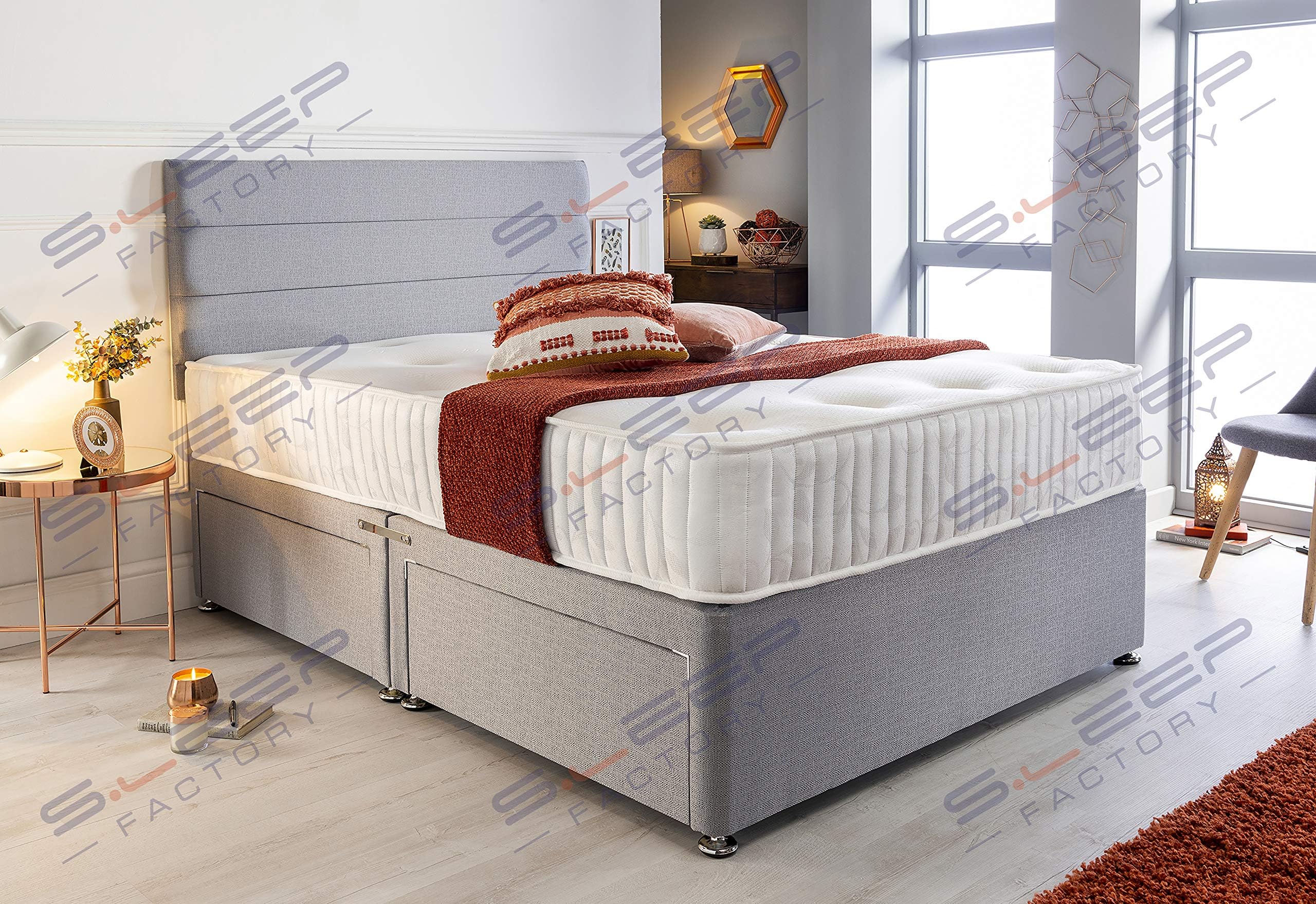 Sleep Factory's Grey Pearl 2 Drawer Divan Bed Set, Mattress and ...