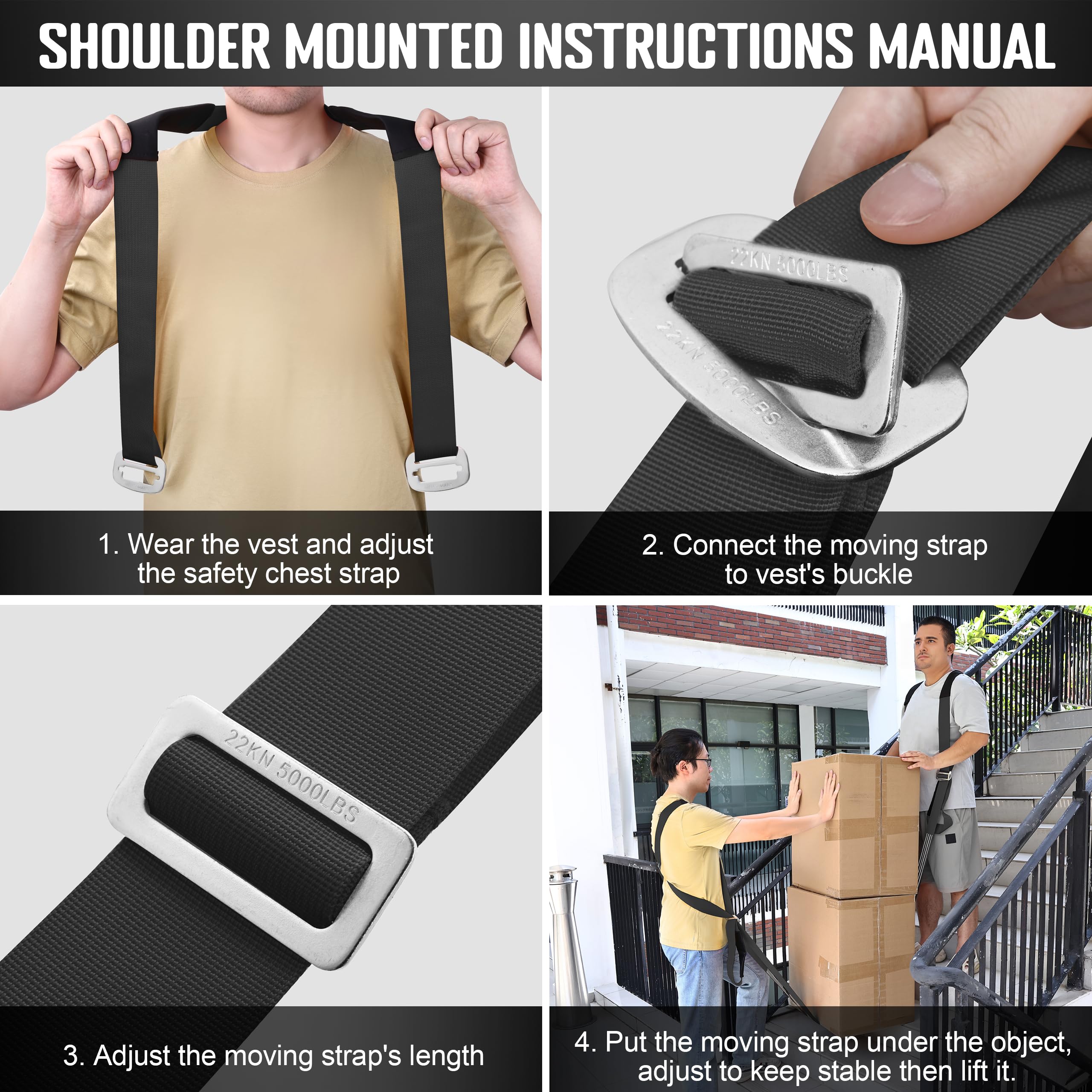 Snapklik.com : Anti-Slip Lifting Straps, 2-Person Shoulder Lifting ...