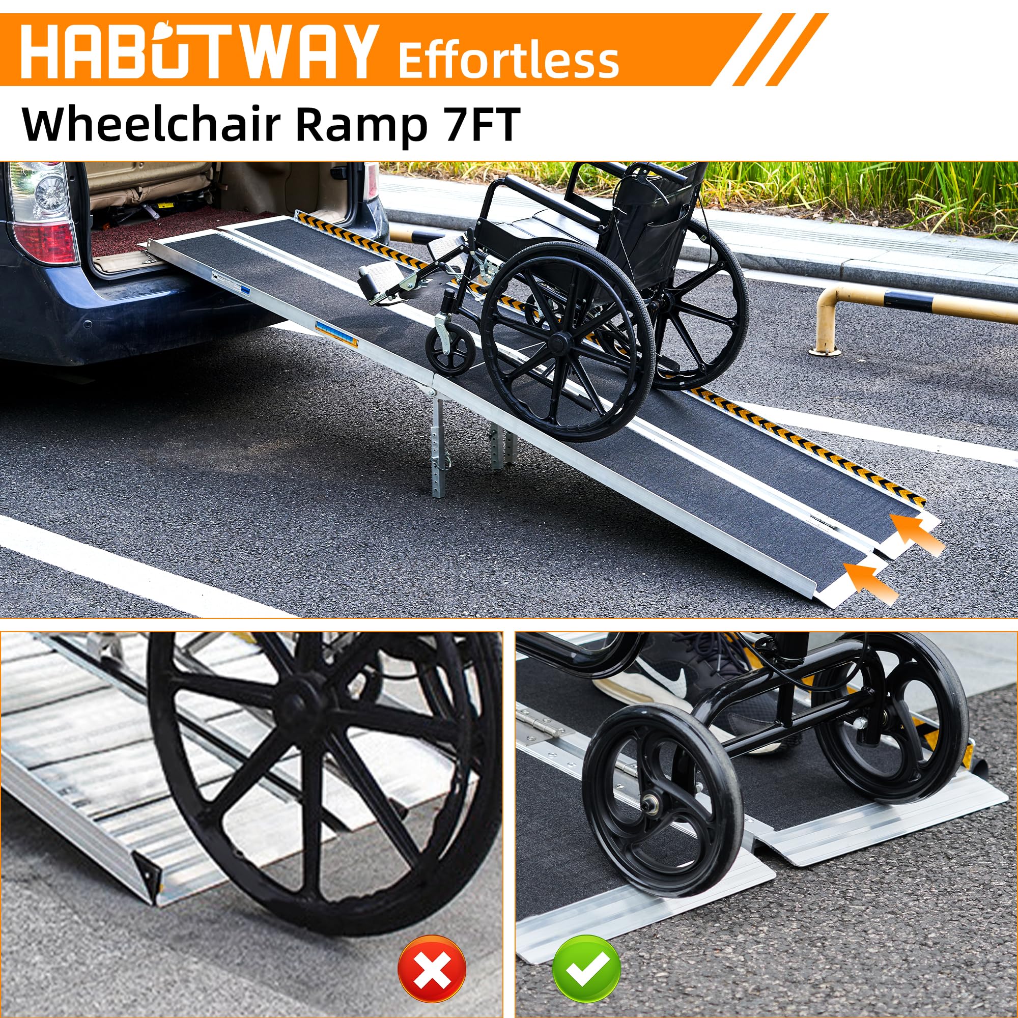 HABUTWAY Wheelchair Ramp 7Ft, Non-Skid Handicap Ramp Holds up to 800Lbs ...