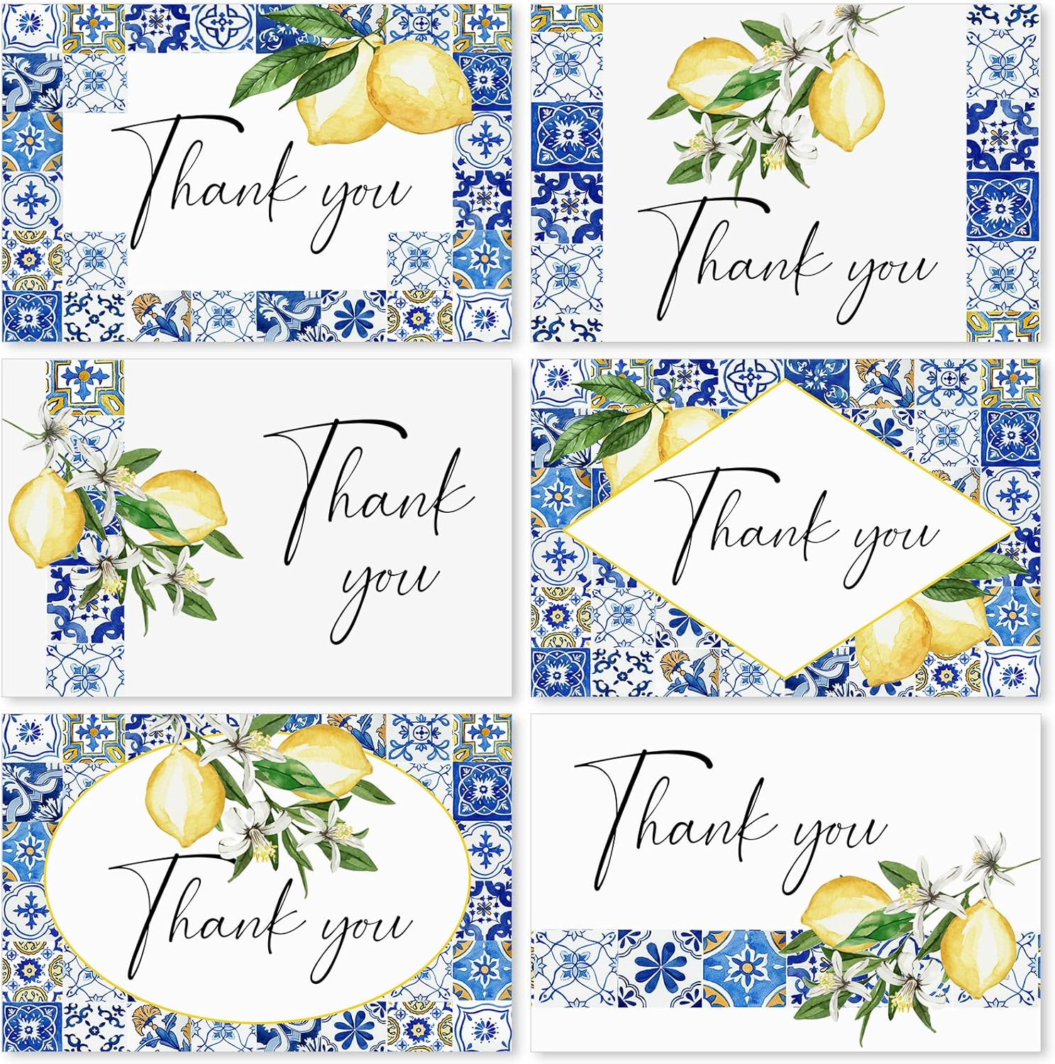 Amazon.com : AnyDesign 36 Pack Lemon Thank You Cards Bulk Vintage Blue ...