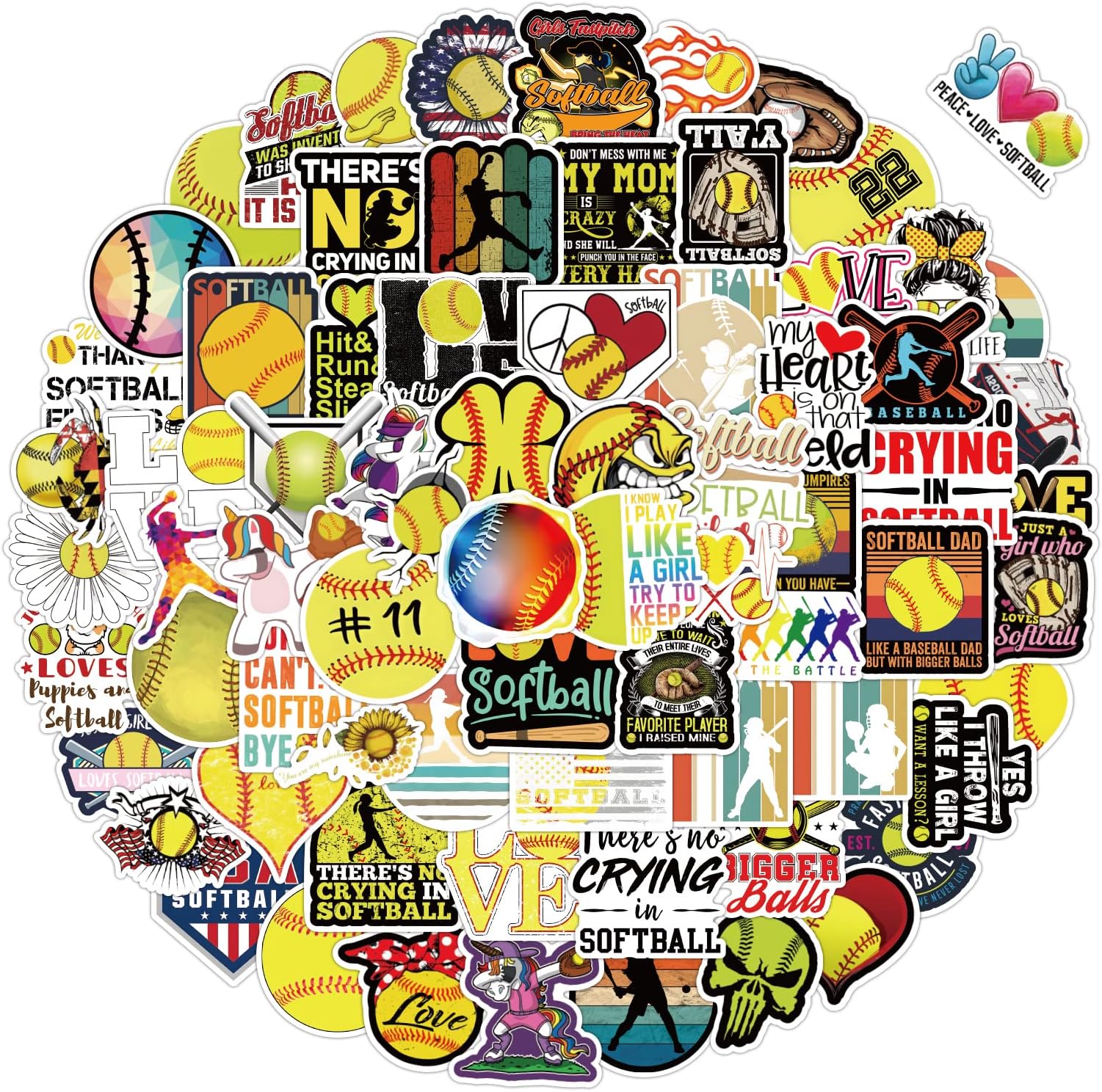 Amazon.com: 50PCS Softball Stickers,Water Bottle Laptop Car Decal ...