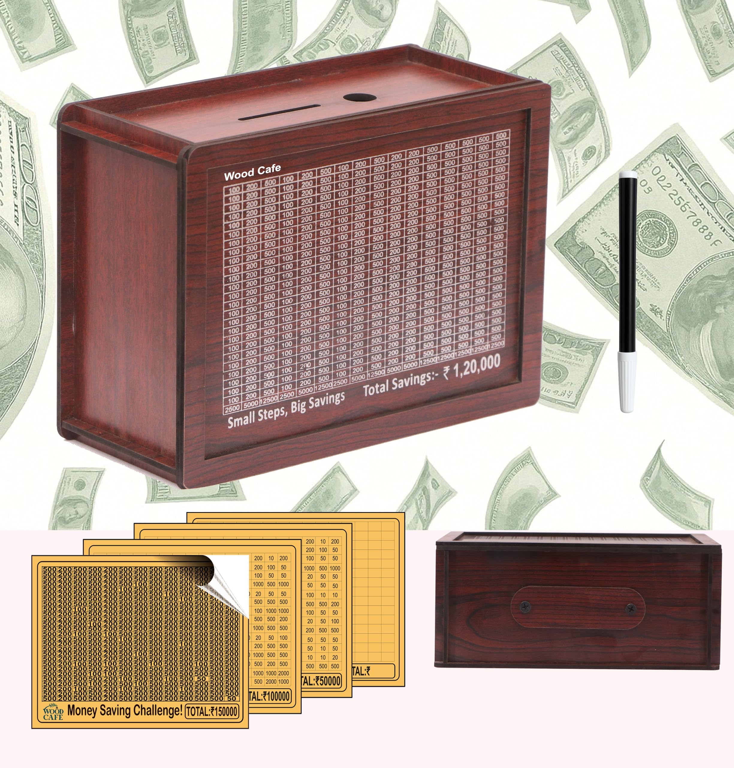 KUPSKIDZ Wooden Modern Piggy Bank for Kids & Adults, Coin Box Carved ...