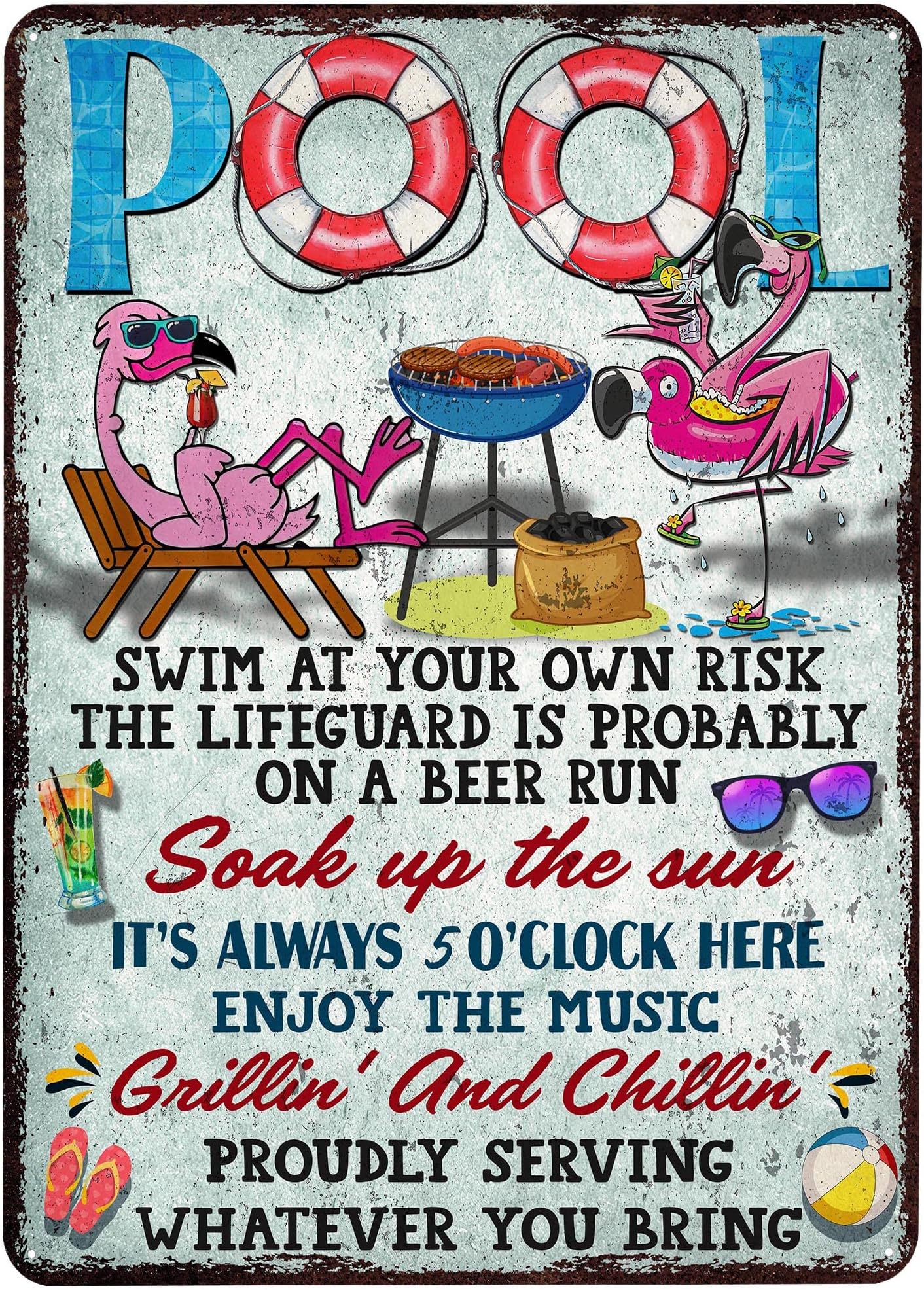 Amazon.com : 5 Pack Wooden Pool Rules Signs 12x4 Inch Pool Outdoor ...