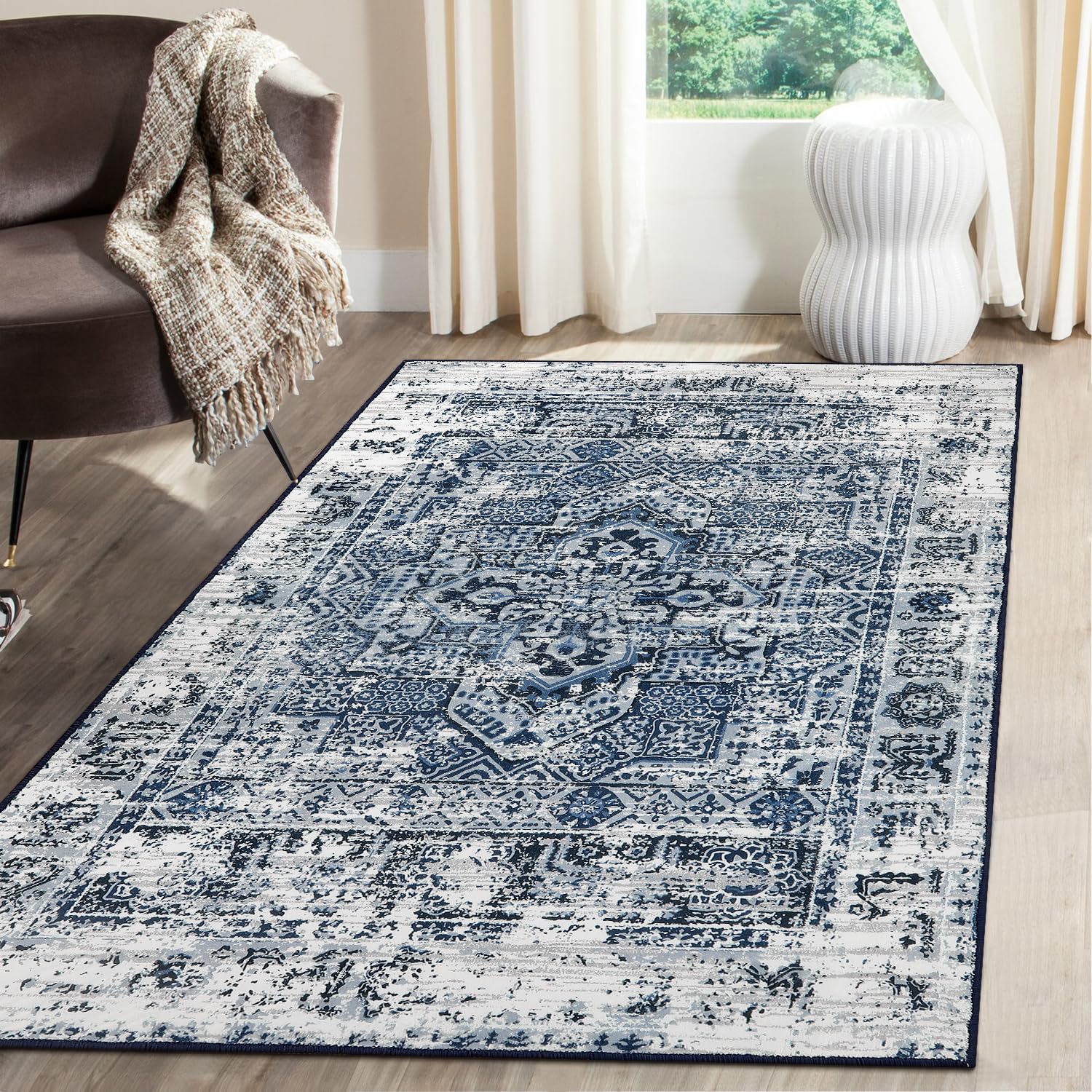 Amazon.com: Lahome Boho Machine Washable Area Rug 3x5, Blue Bohemian ...