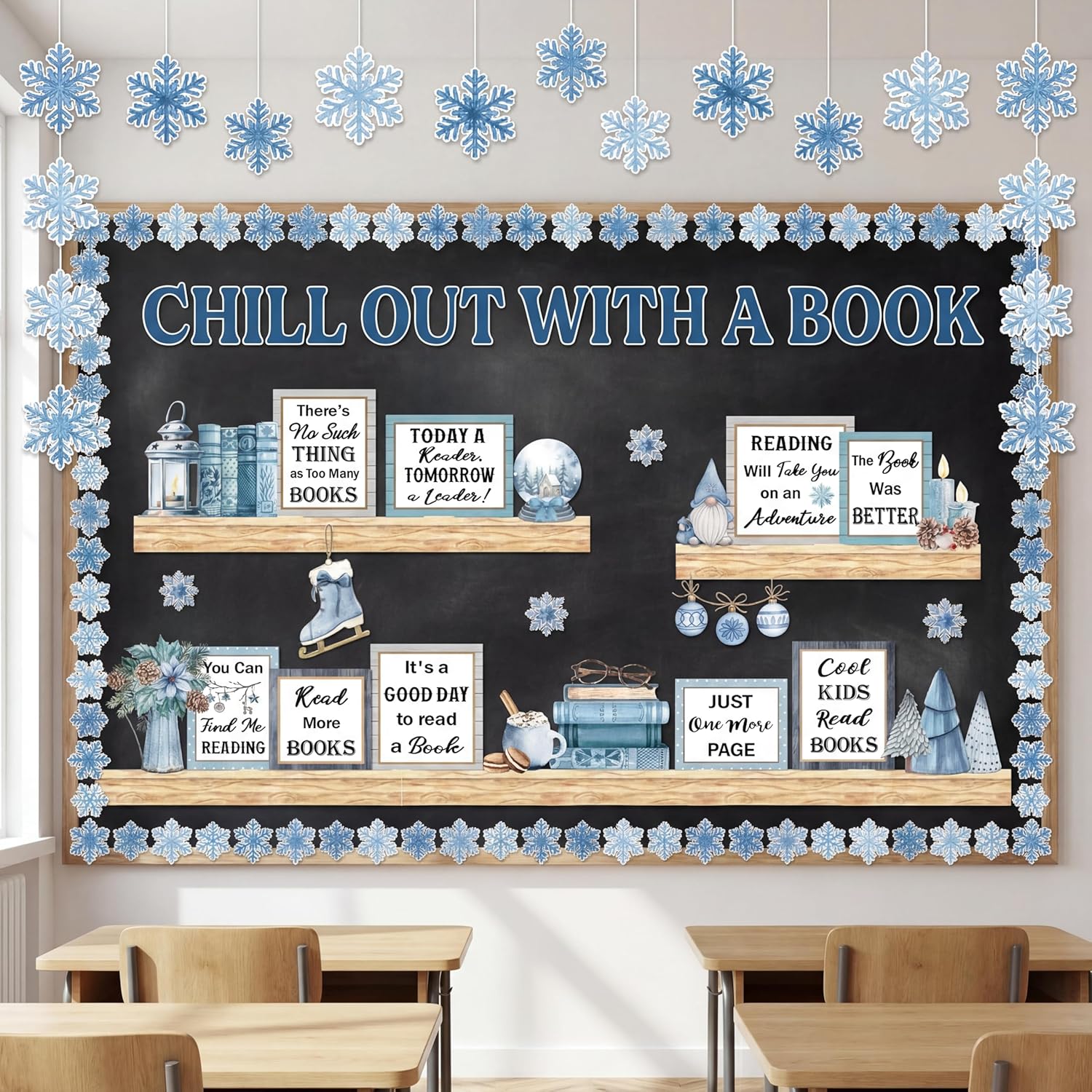 Amazon.com : Qilery Winter Reading Bulletin Board Set – Christmas ...
