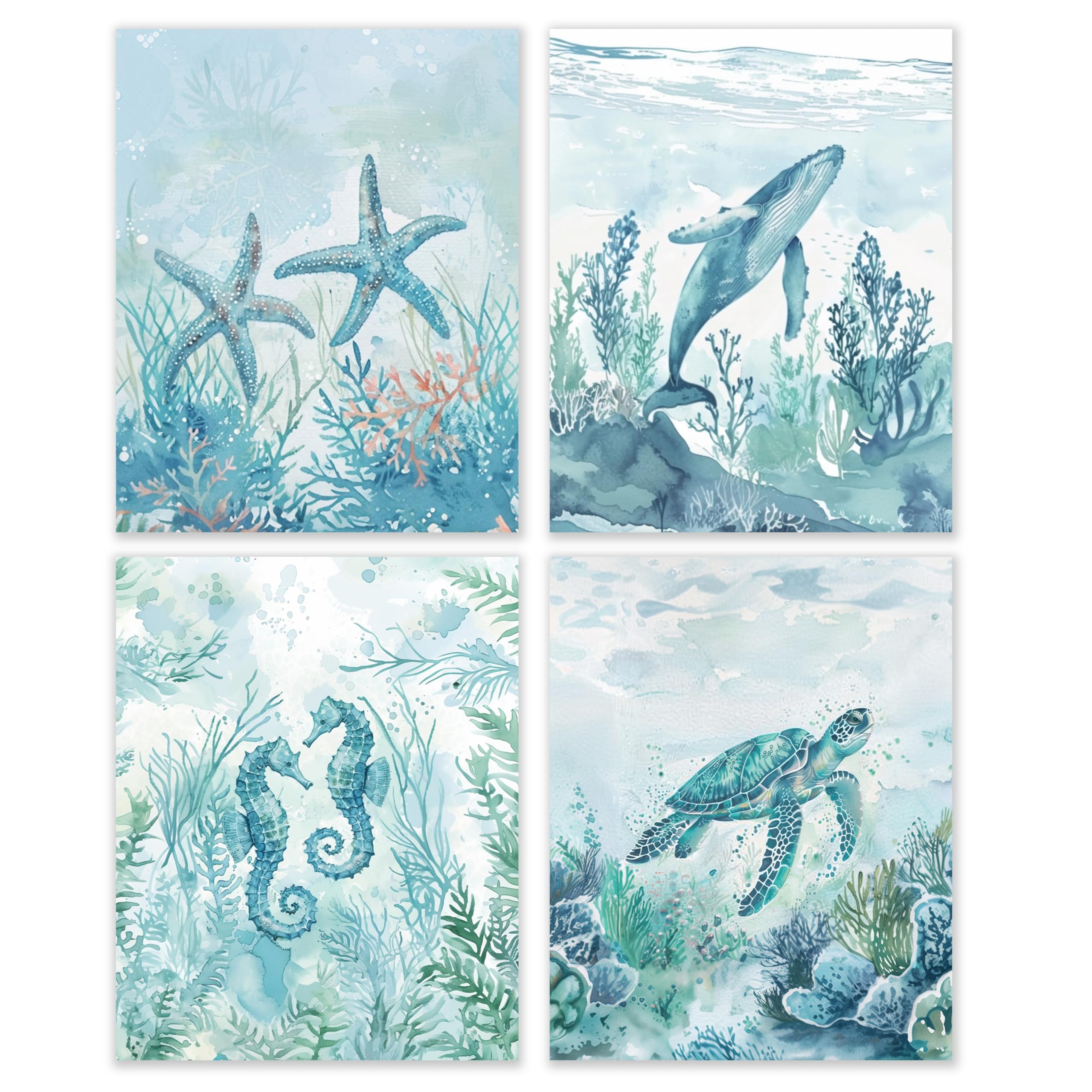 Amazon.com: BESERH Ocean Animals Wall Art Prints Set of 4, Ocean Wall ...