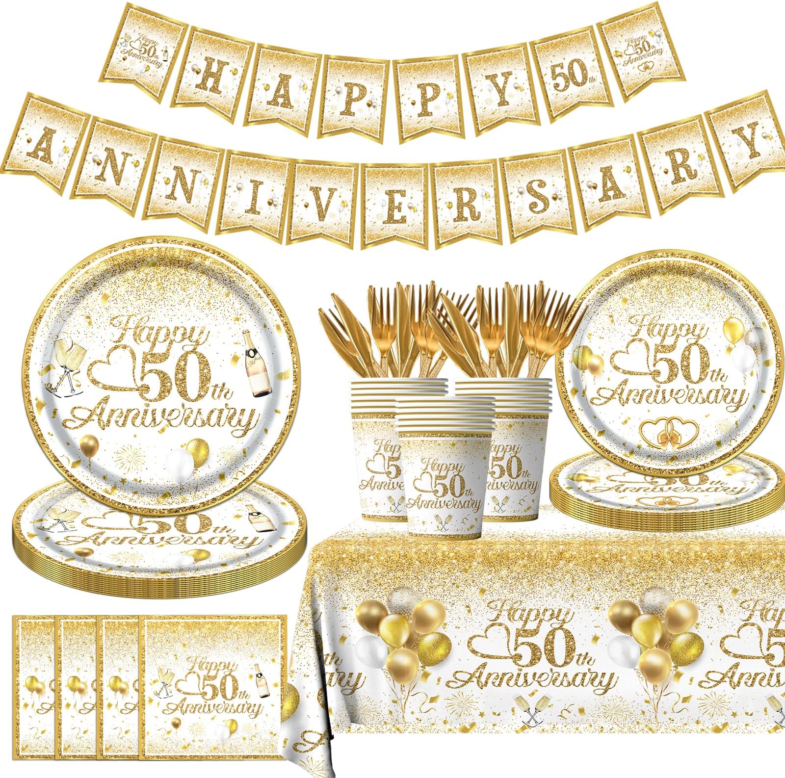Amazon.com: Dydamud 50th Anniversary Decorations - Happy 50th Tableware ...