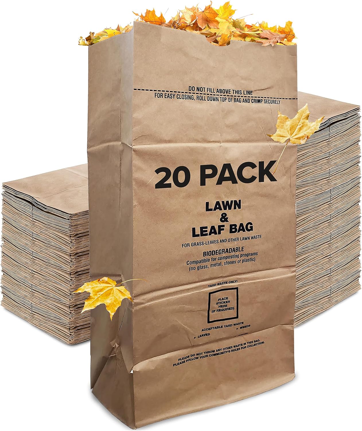 Amazon.com: 30 Gallon Kraft Lawn and Leaf Bags (20 Pack) Eco-Friendly ...
