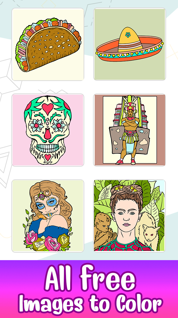 Mexico Color By Number - Grownup Glitter Paint + Crayon Coloring Pages ...