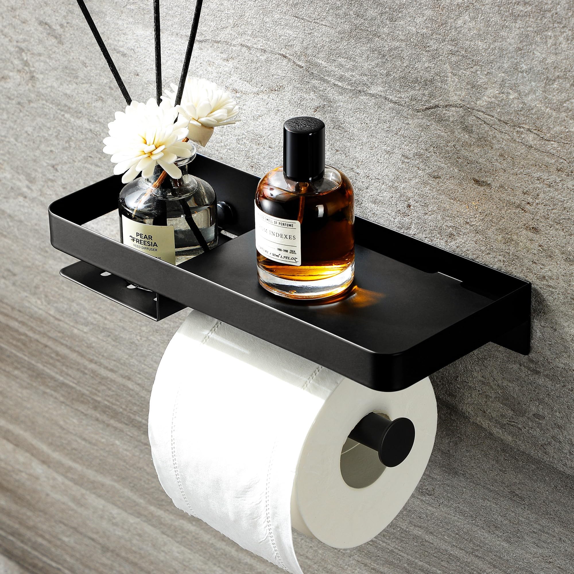 Amazon.com: Wooden Black Toilet Paper Holder with Shelf - Wall Mount ...