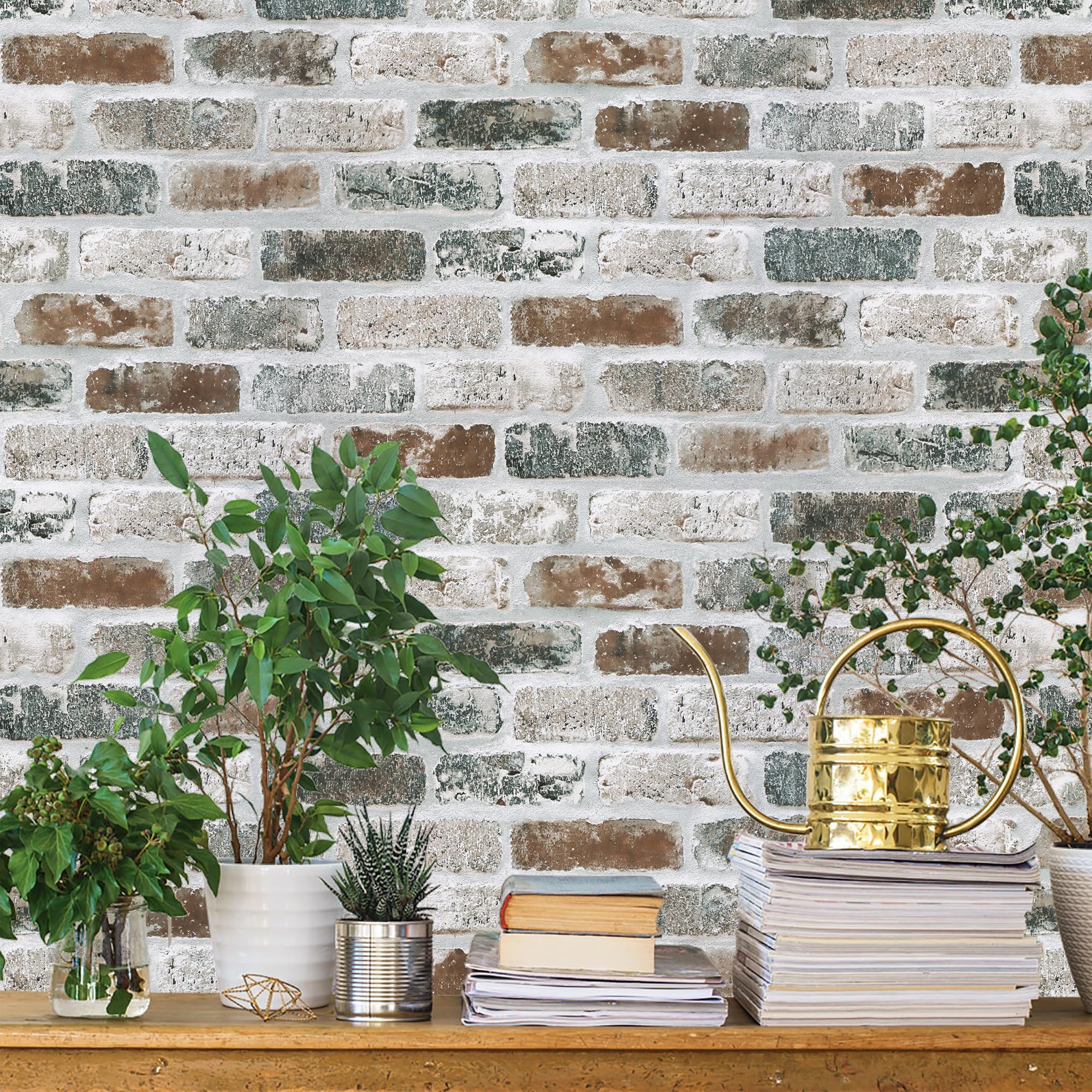 Guvana 17.3"×394" Brick Wallpaper Self Adhesive Wallpaper Red/Blue/Grey ...