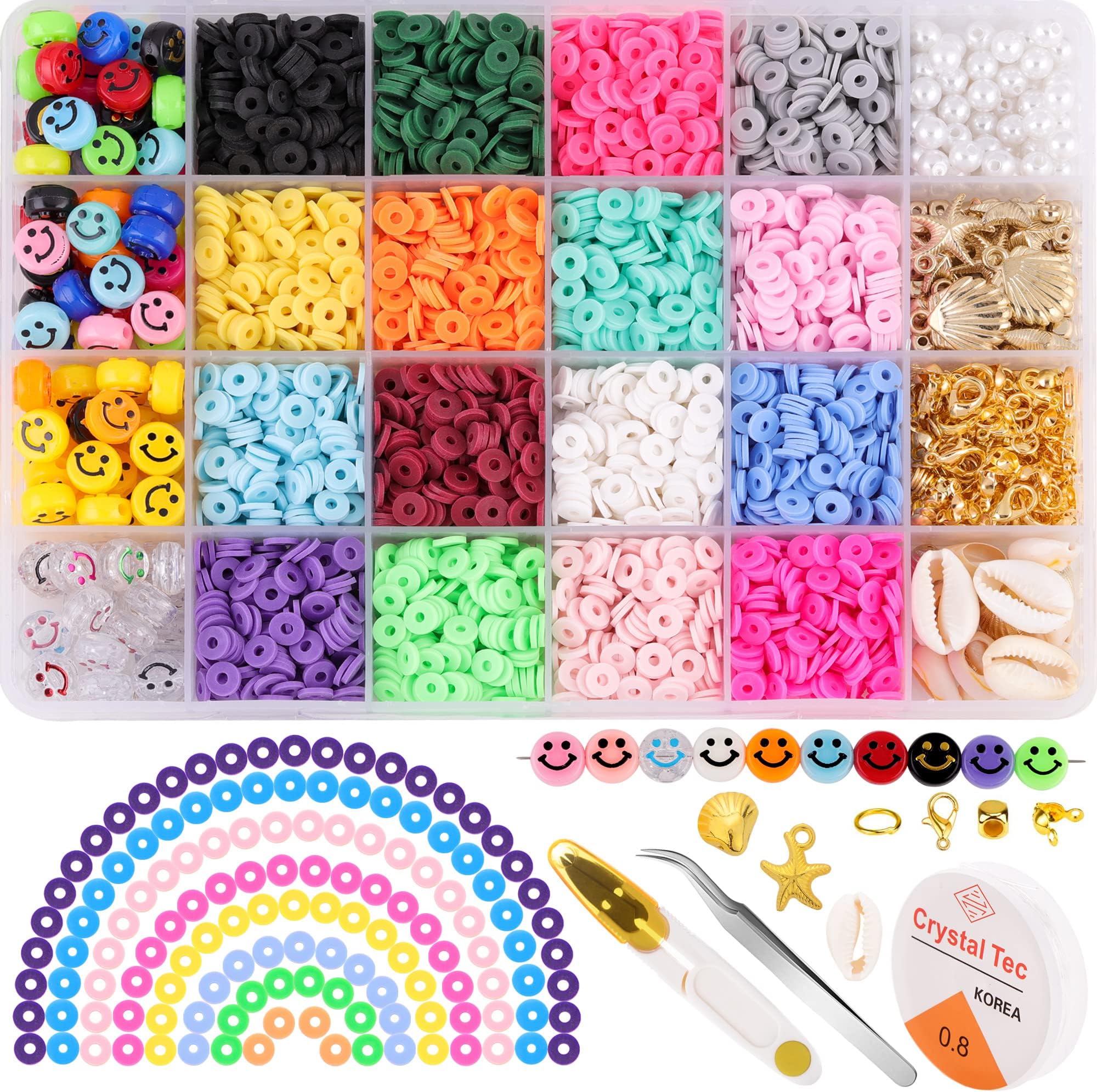 4000+ Pcs Clay Beads Bracelet Making Kit Round Flat Beads Polymer Clay ...