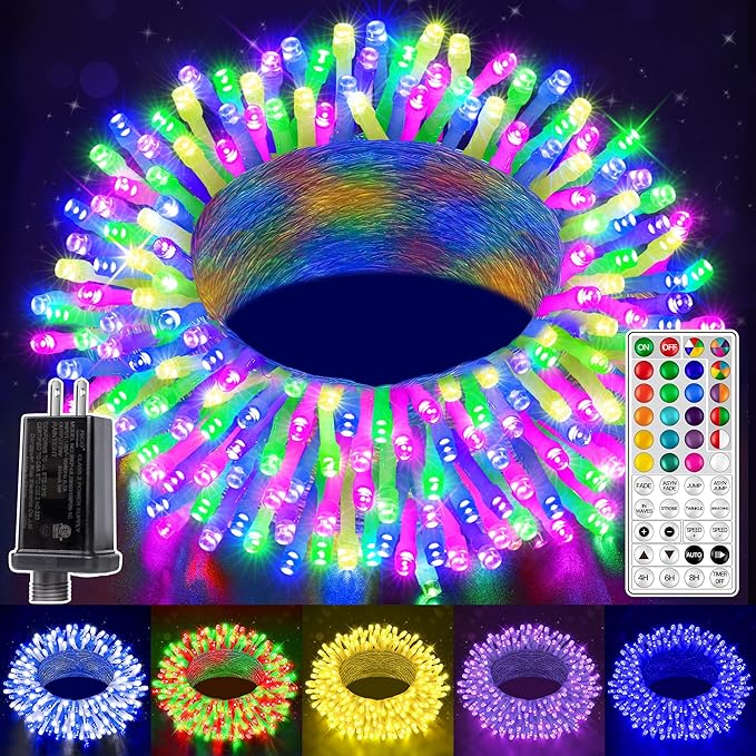 Ollny RGB Christmas Lights 100 LEDs 33 FT Clear Wire, 130 Modes Color ...