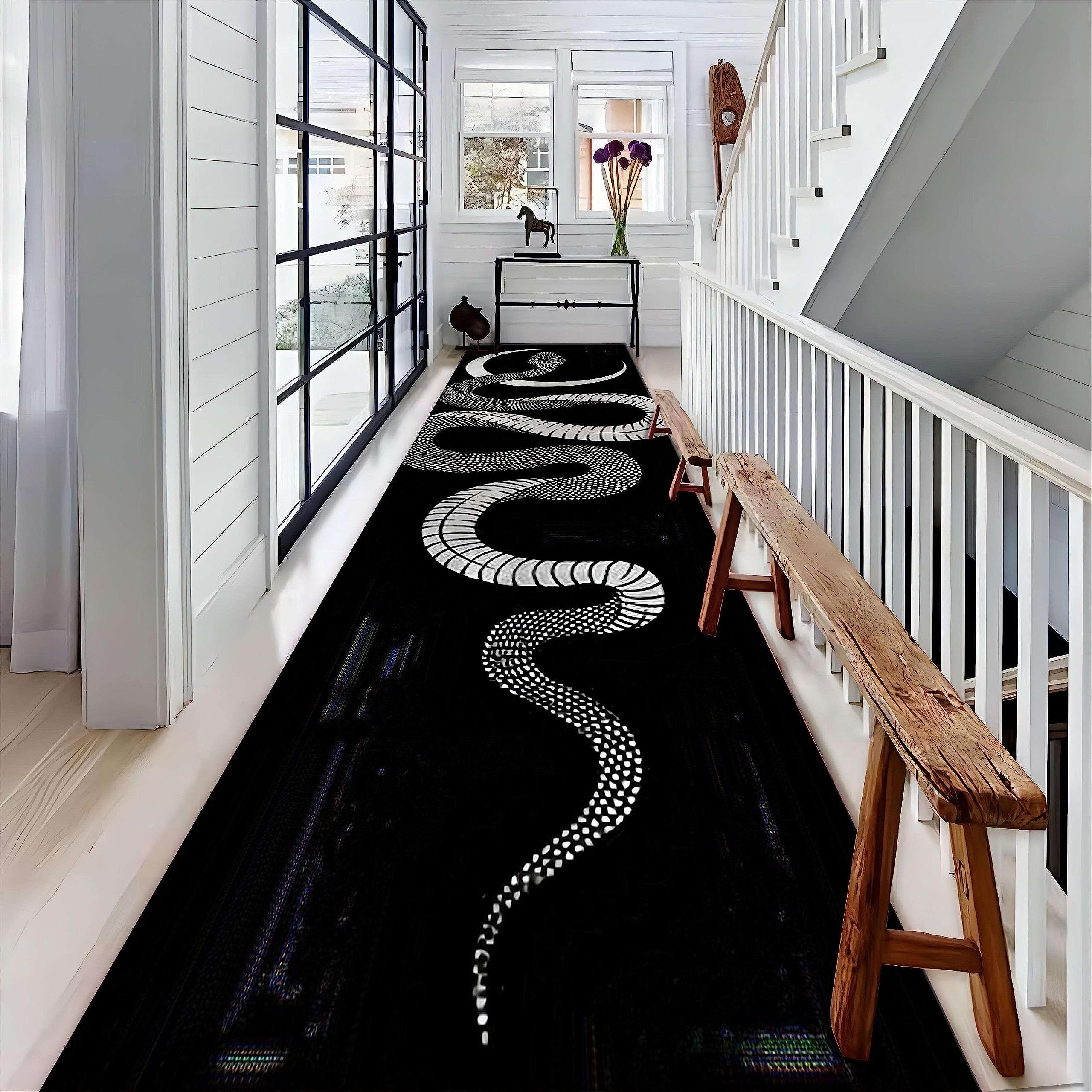 Amazon.com: Snakes Decor Runner Rug,2x7ft, White Black Animal Serpent ...