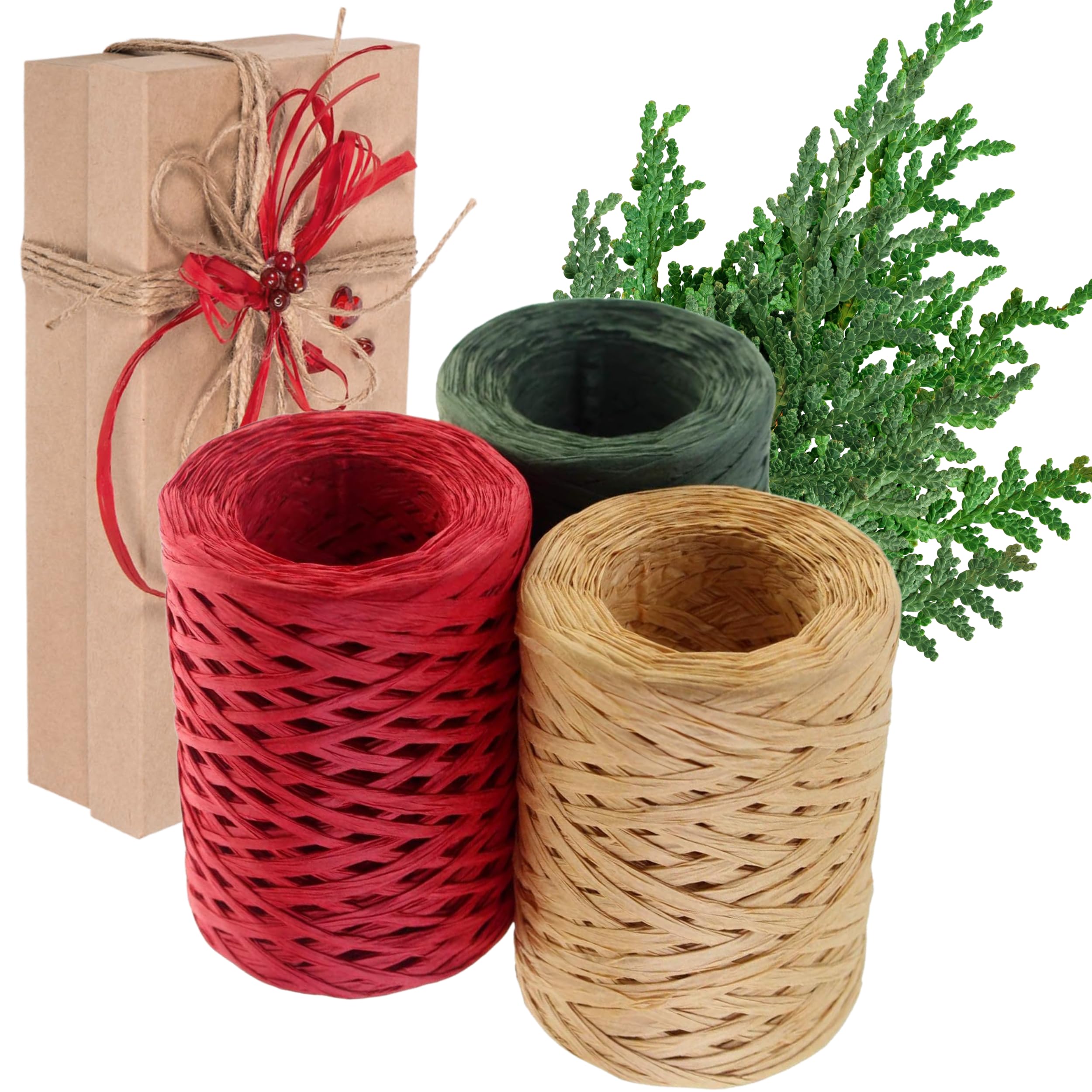 Amazon.com: 1080 Feet of Natural Raffia Ribbon – 3 Rolls Paper Twine ...