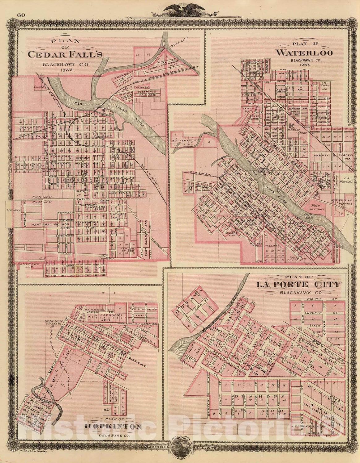 Amazon.com: Historic Map : 1875 Plans of Cedar Falls, Waterloo ...