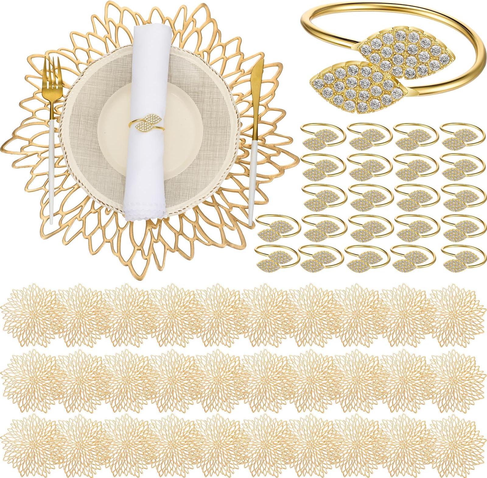 Amazon.com: Suttmin 100 Pcs Dinner Placemats and Napkin Rings Bulk with ...