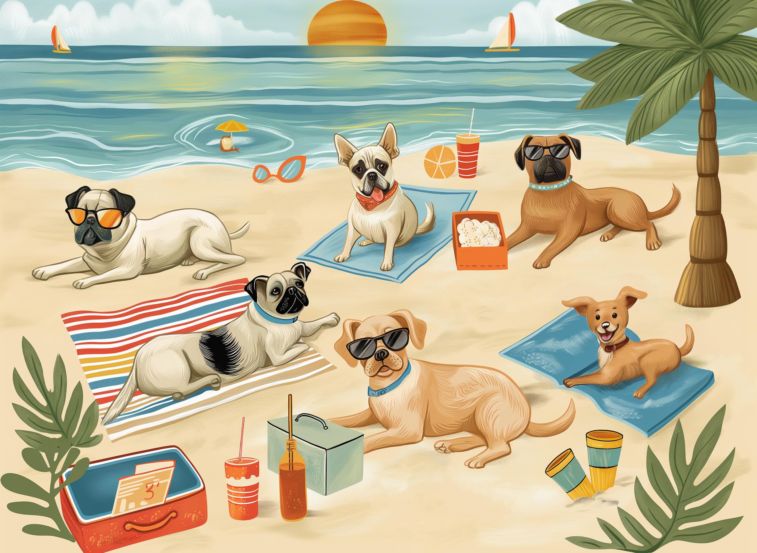 Amazon.com: Dogs on The Beach, 300 Pieces Jigsaw Puzzles, Moderate ...