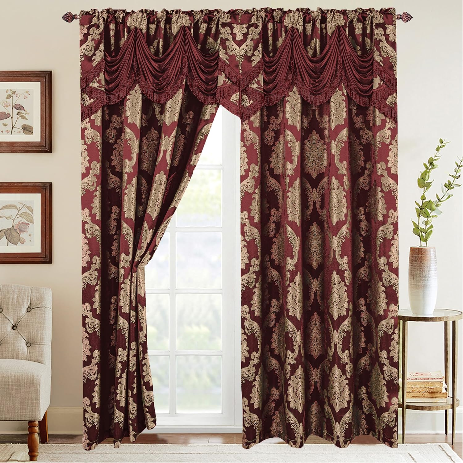 Amazon.com: Elegant Comfort Jacquard Look Curtain Panel Set with ...