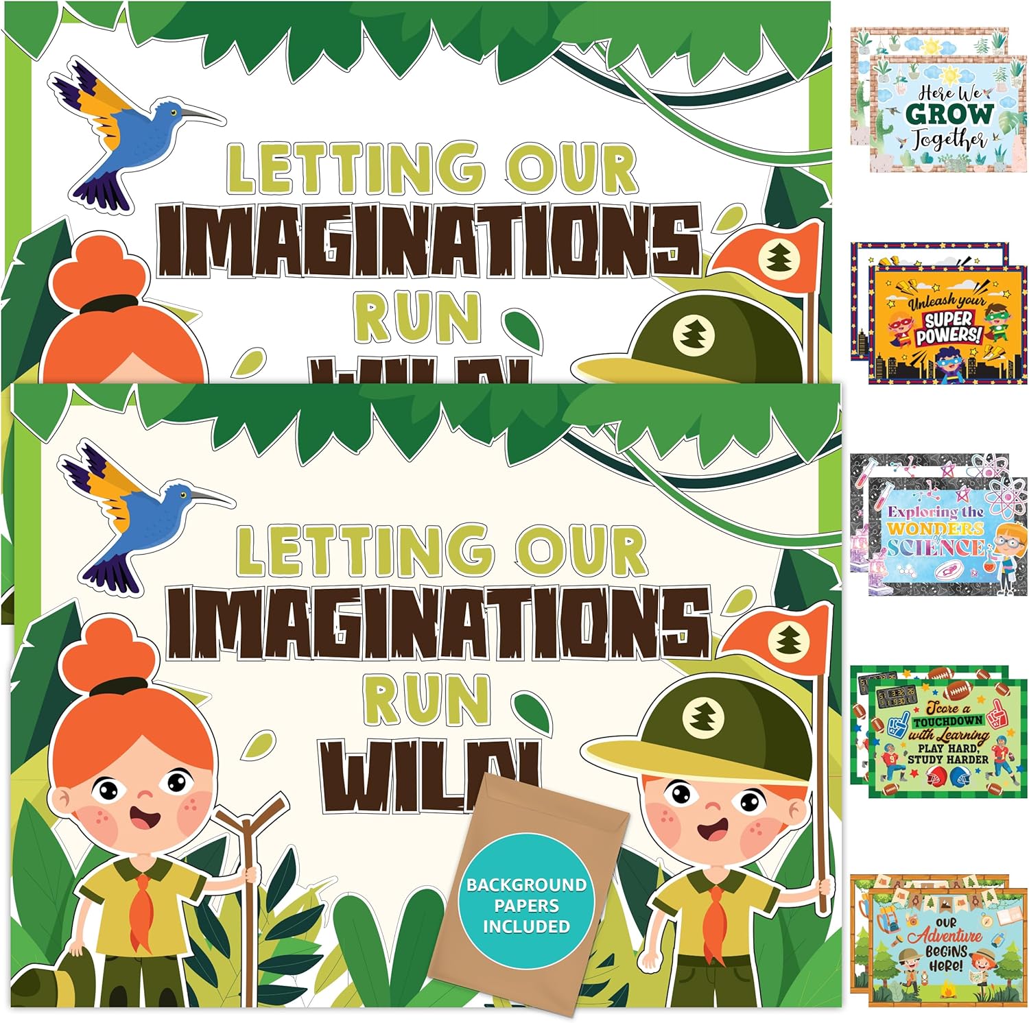 Amazon.com : 34Pcs Jungle Theme Classroom Decor Set with Background ...