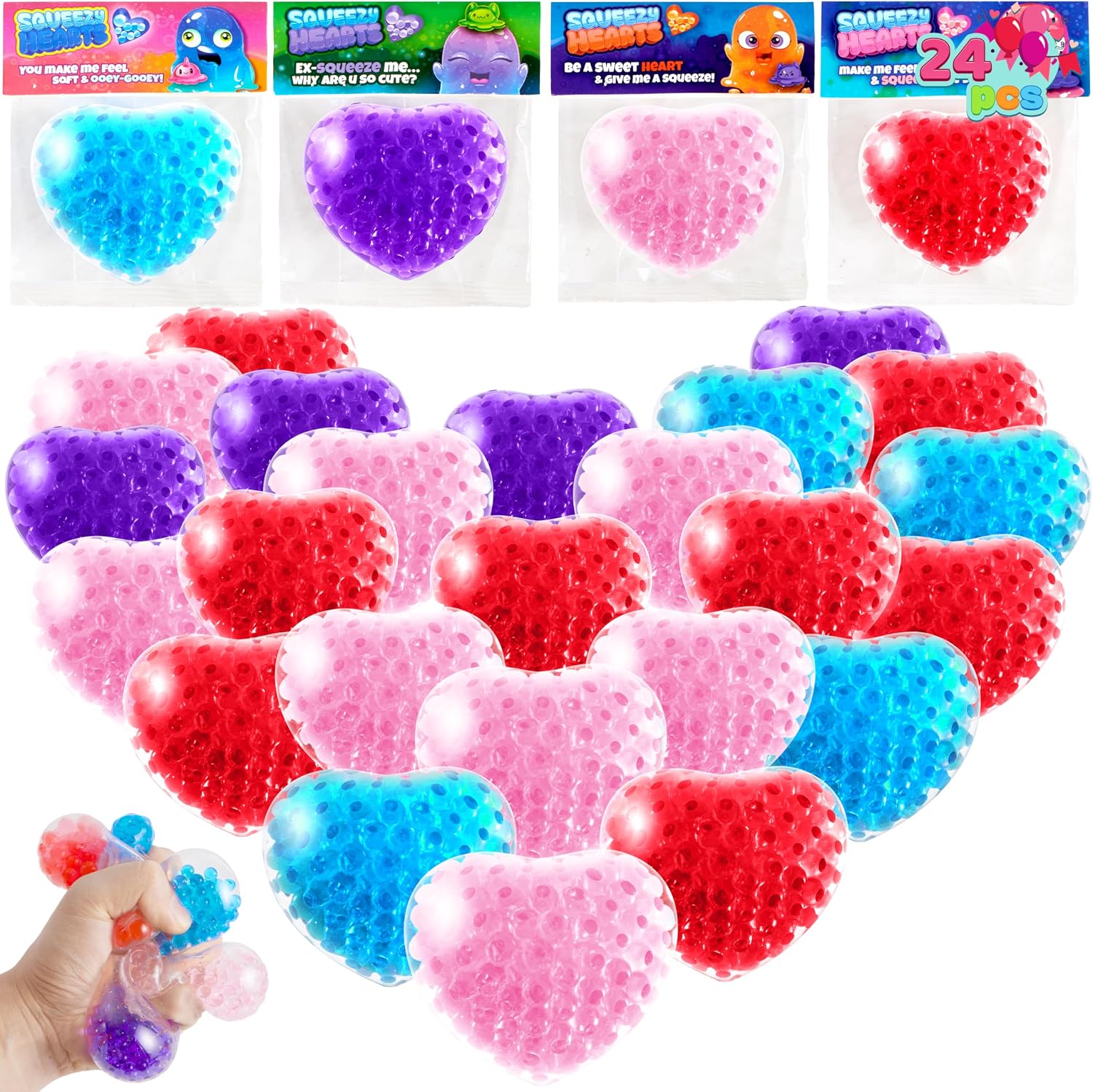Amazon.com: JOYIN 24 PCS Valentines Day Heart Stretchy Balls with Cards ...