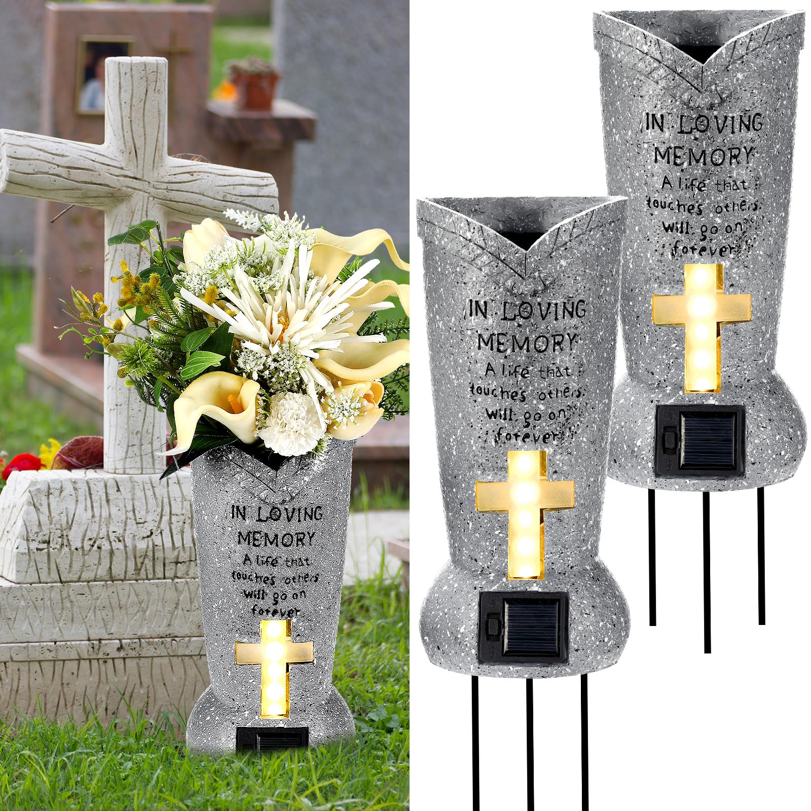 Amazon.com: DoubleFill 2 Pcs Solar Cemetery Grave Vase with LED for ...