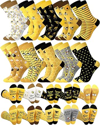 Amazon.com: Bunnycool 10 Pairs Women Funny Bee Socks Novelty Cute Bee ...