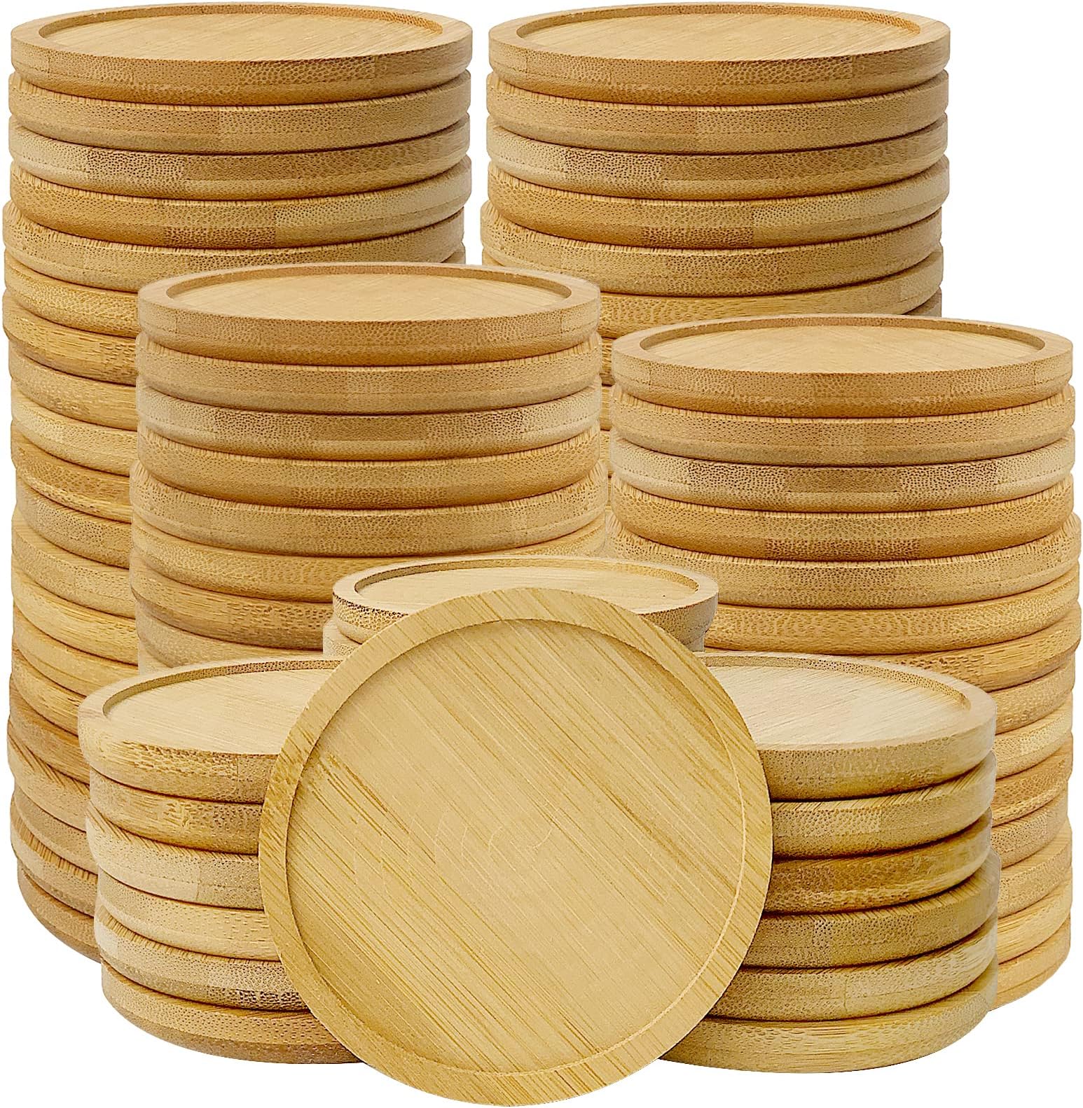 Amazon.com: UEJYWUY 60 PCS 3.5 x 3.5 Inch Natural Round Bamboo Coasters ...