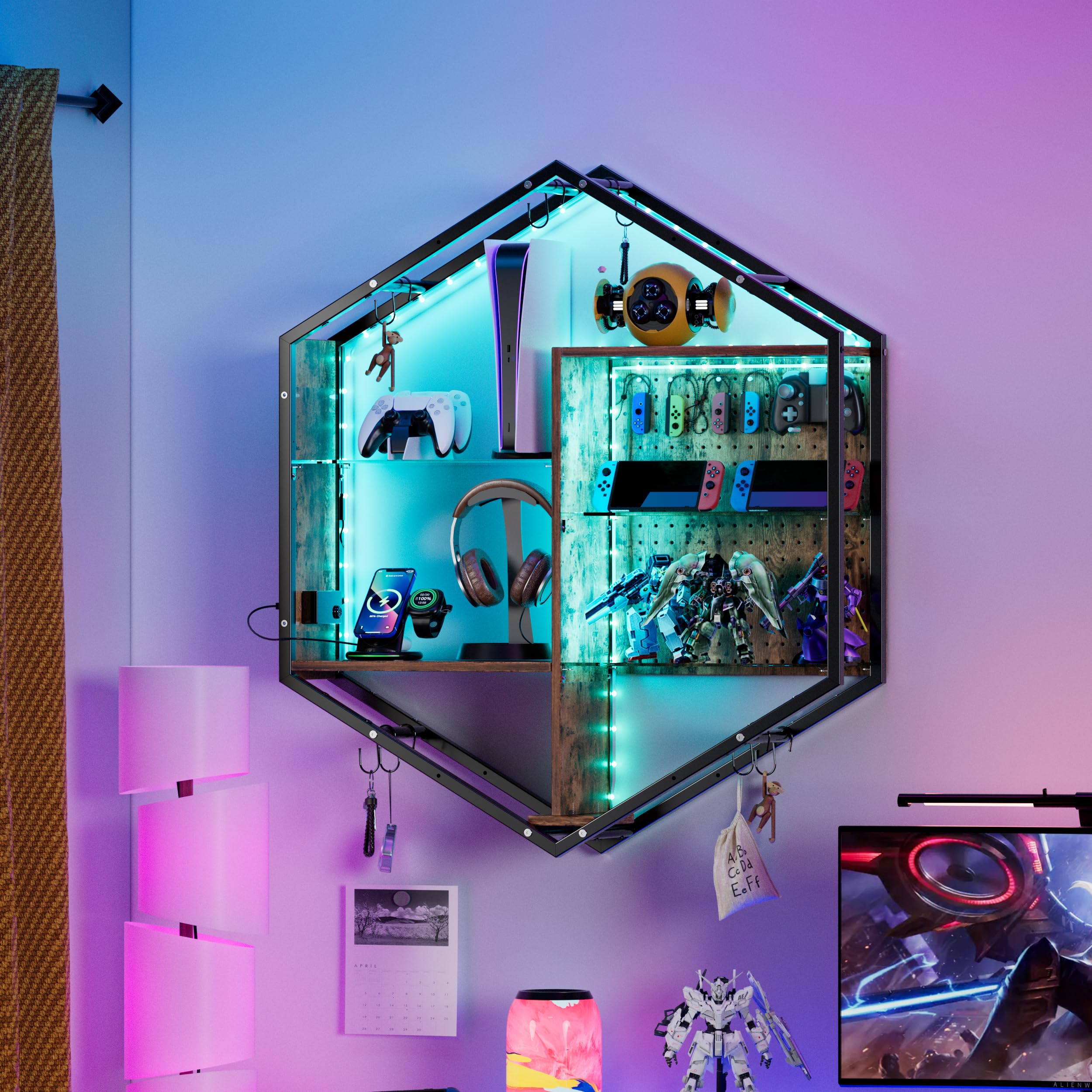 Amazon.com: PAKASEPT Gaming Floating Shelves with Lights for Wall, 39 ...