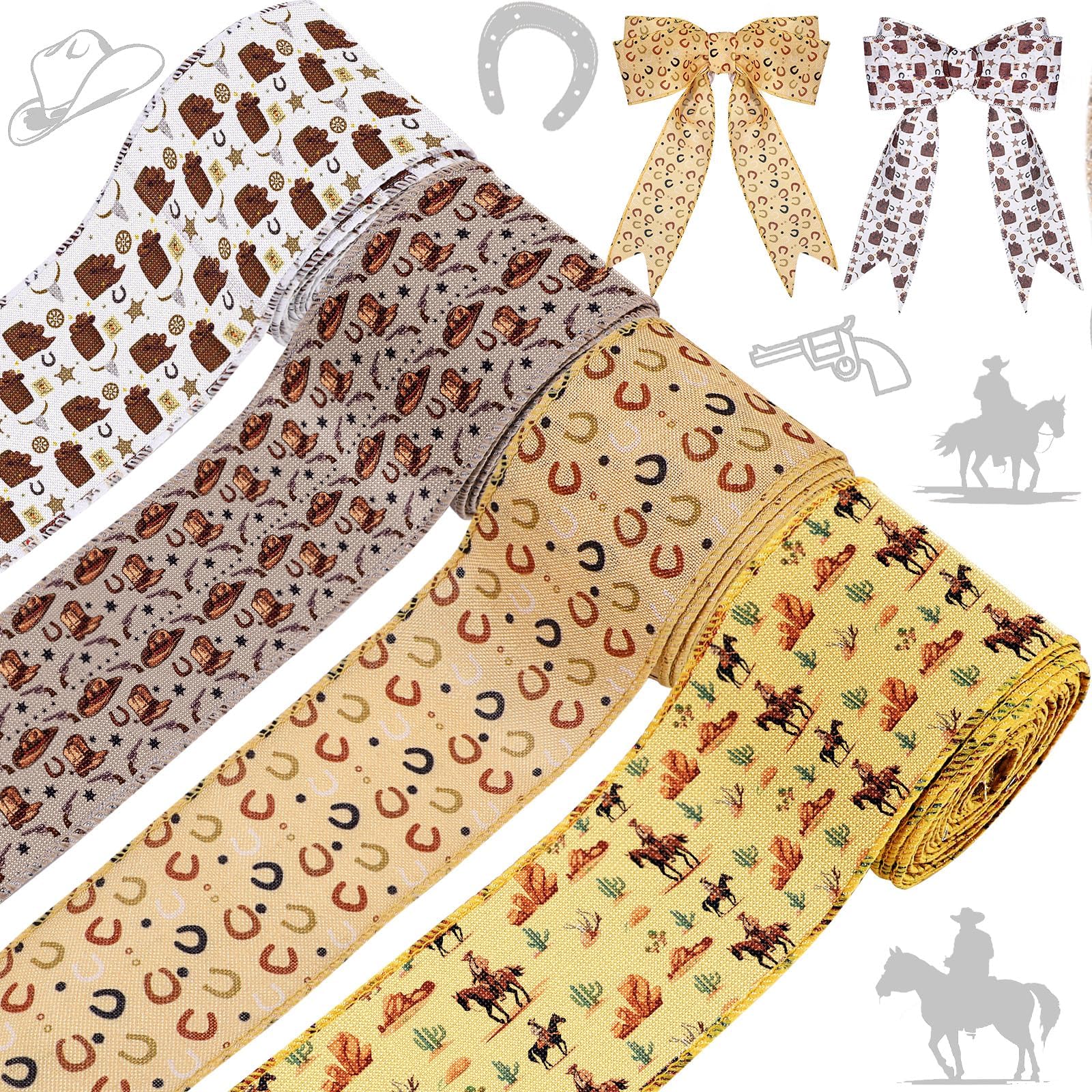 Amazon.com: 5 Rolls 25 Yards Cowboy Wired Edge Ribbon Blue Red Bandana ...